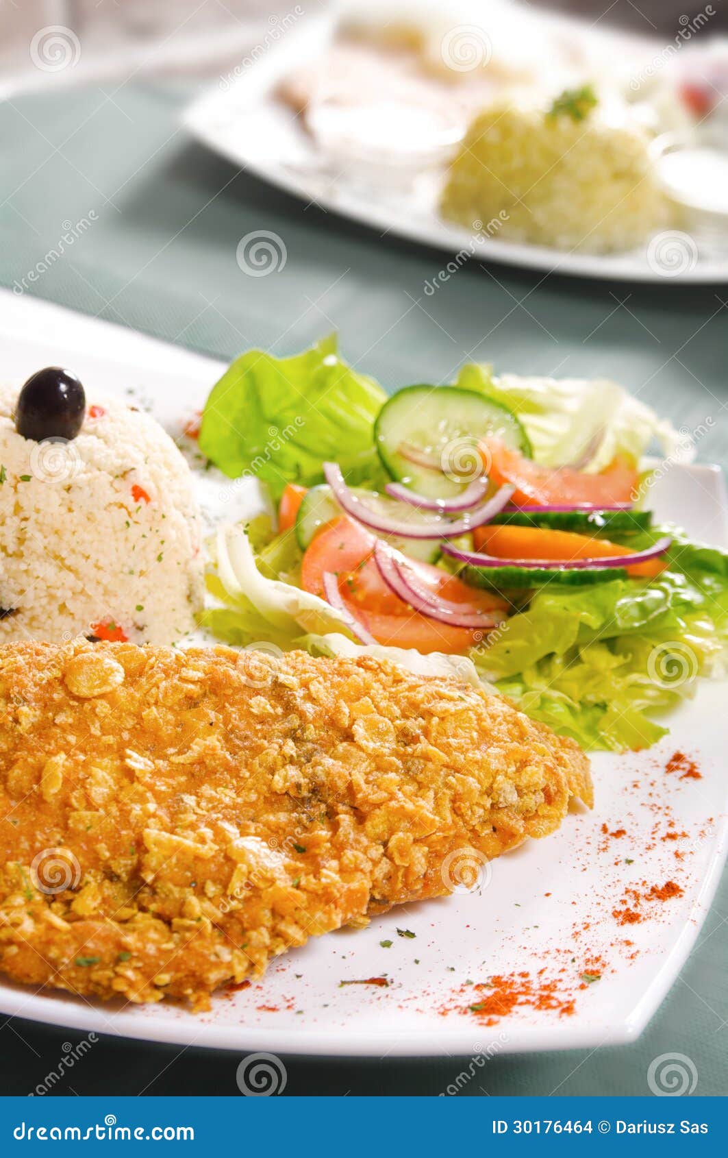 Schnitzel with rice stock photo. Image of food, rice - 30176464