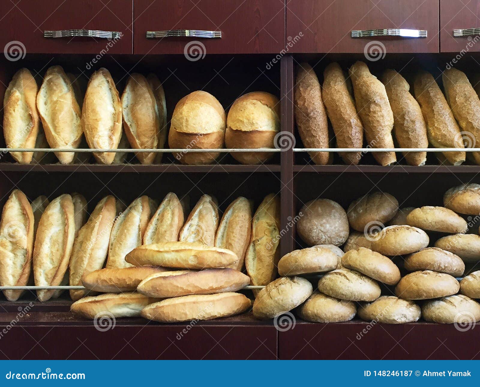 Breads in the Bakery Showcase Stock Image - Image of white, food: 148246187