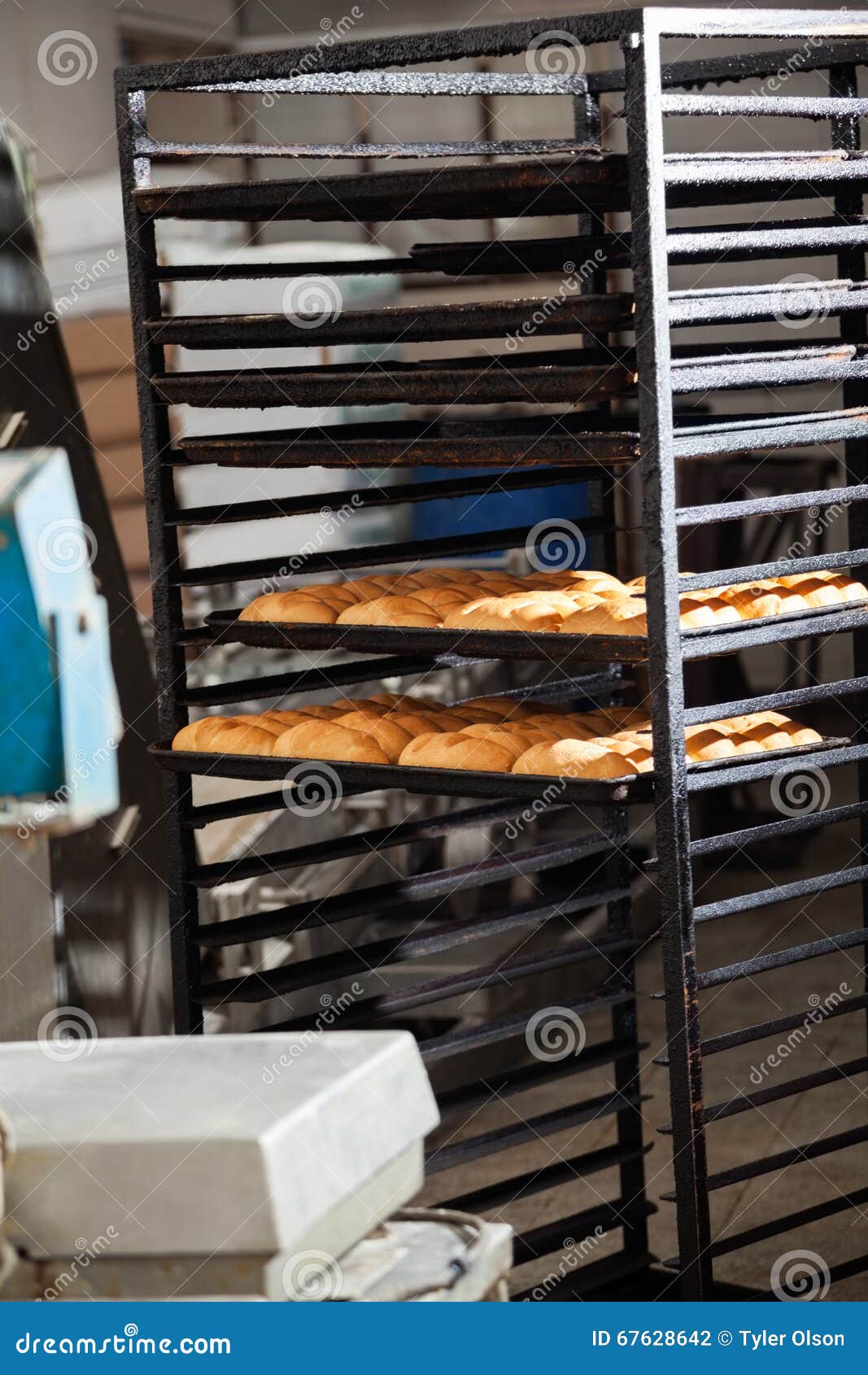 Breads in Metal Rack at Bakery Stock Photo - Image of commercial ...