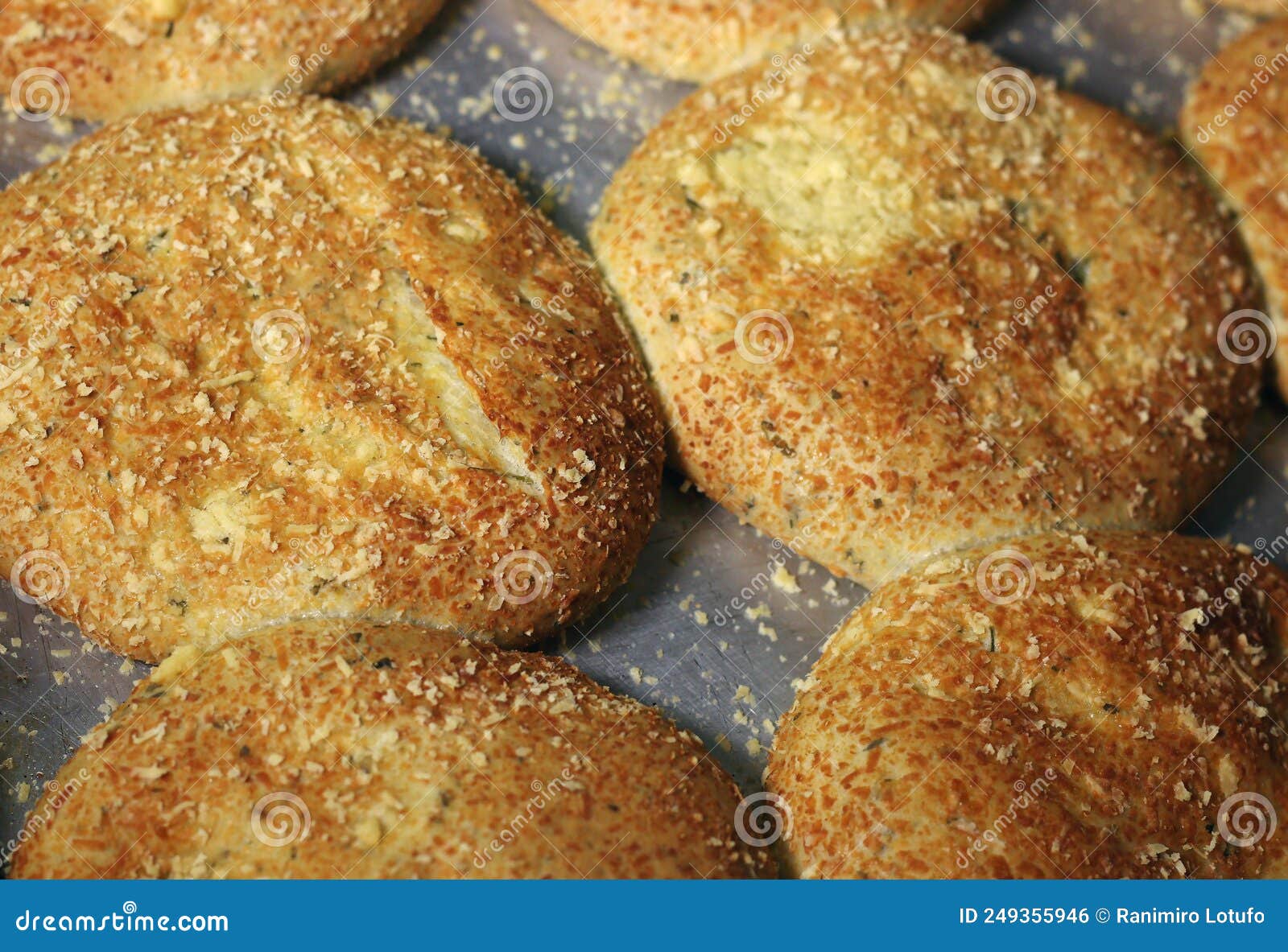Breads on Tray with Cheese Topping. Stock Photo - Image of homemade ...