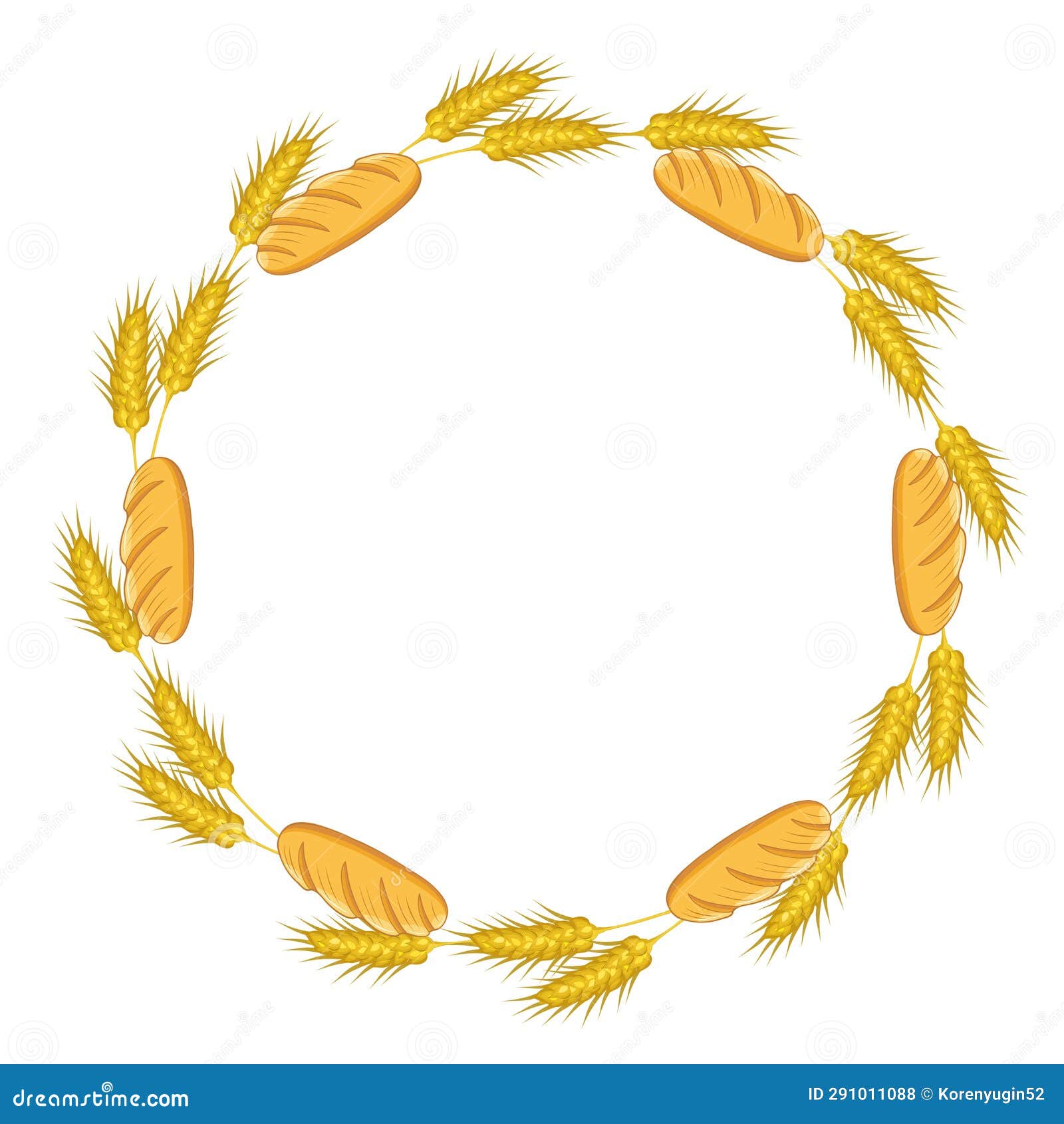 Breaf and Wheat Ears Art Drawn Round Frame Stock Vector - Illustration ...