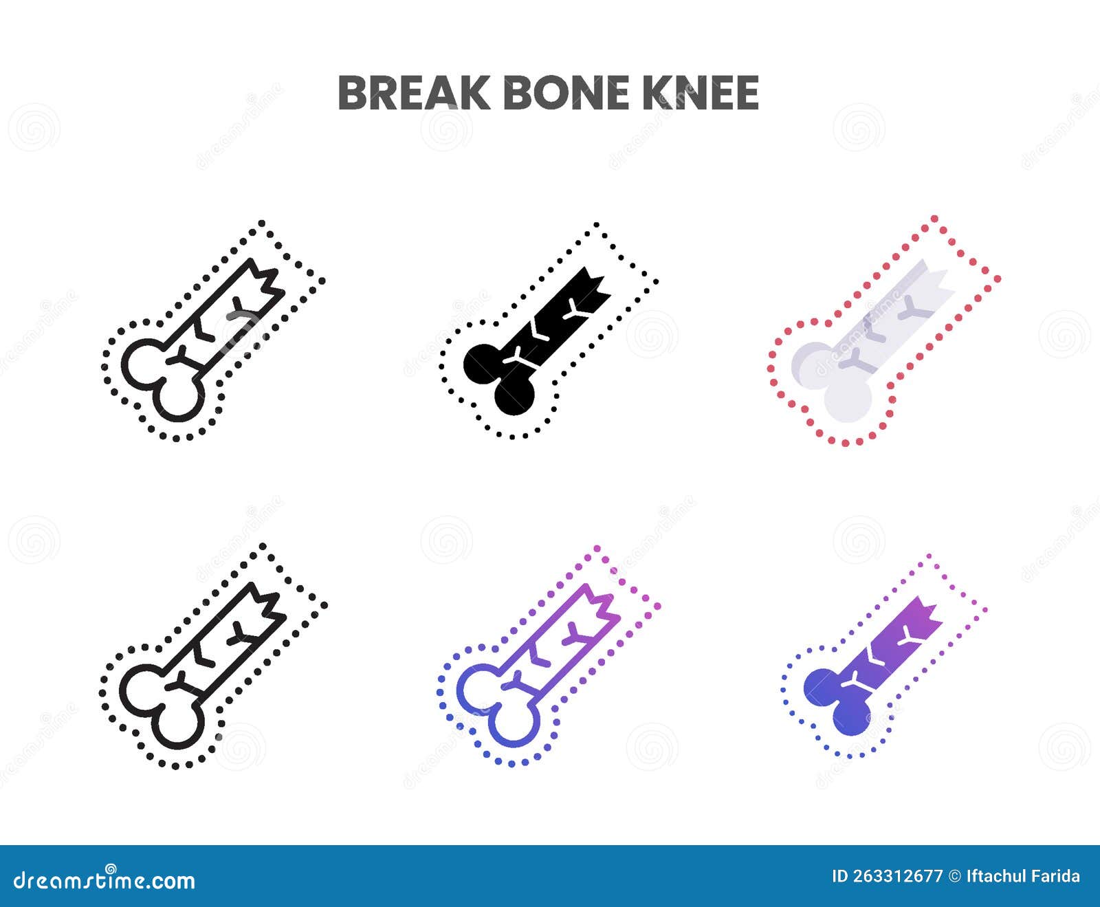 Break Bone Knee Icons Set with Different Styles. Stock Vector ...