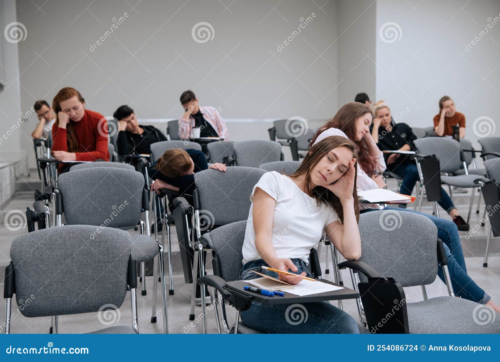 A Break between Classes in High School. Students Rest and Sleep in the ...