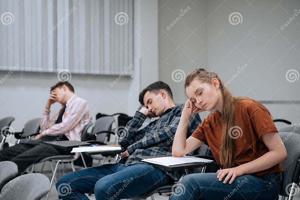 A Break between Classes in High School. Students Rest and Sleep in the ...