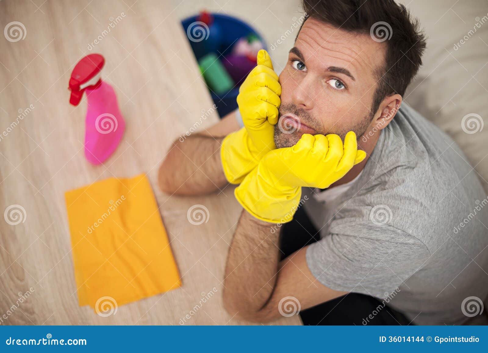 Break during cleaning stock photo. Image of glove, home - 36014144