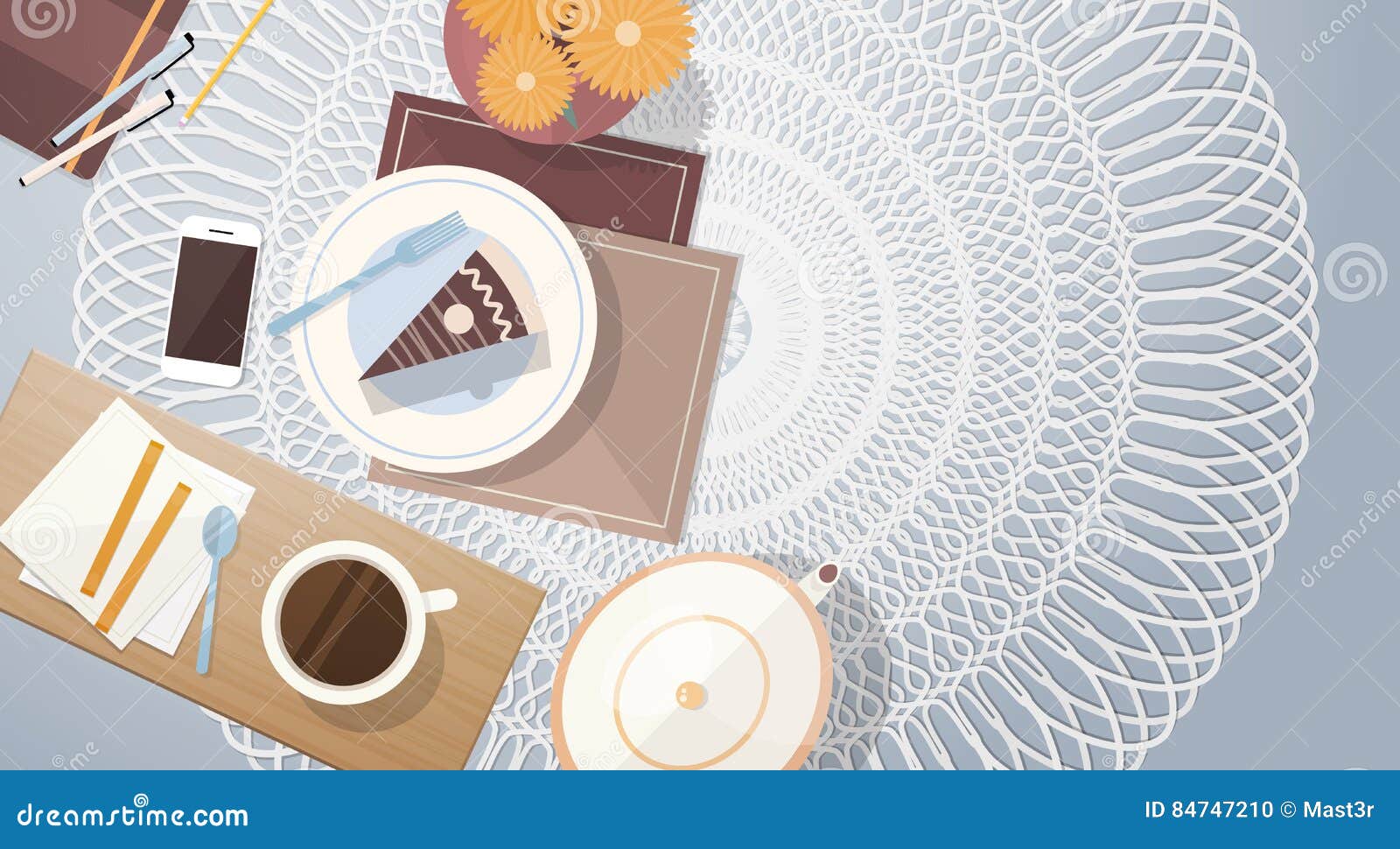 Break Coffee Cup Cake Table Top Angle View Banner Stock Vector ...