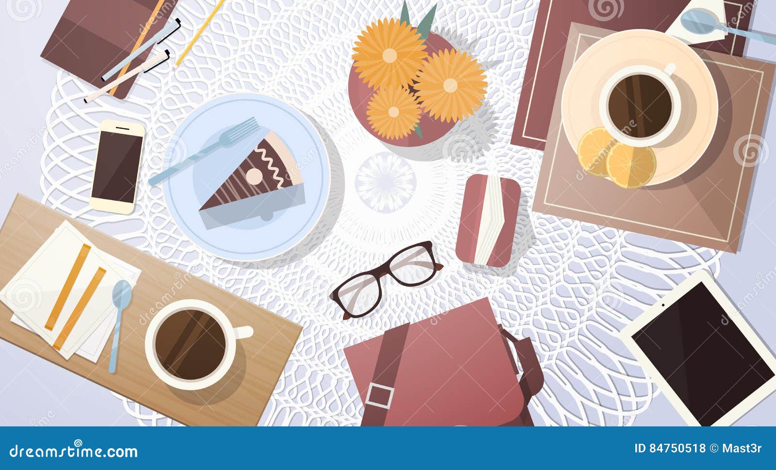 Break Coffee Cup Cake Table Top Angle View Banner Stock Vector ...