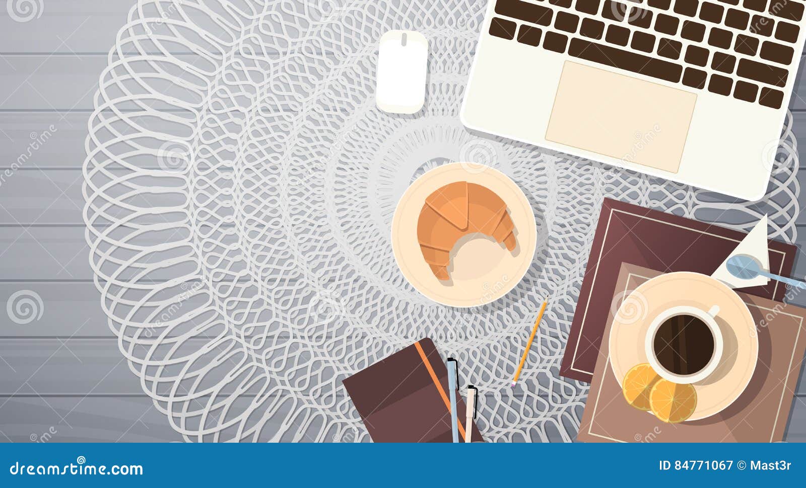 Break Coffee Cup Cake Table Top Angle View Banner Stock Vector ...