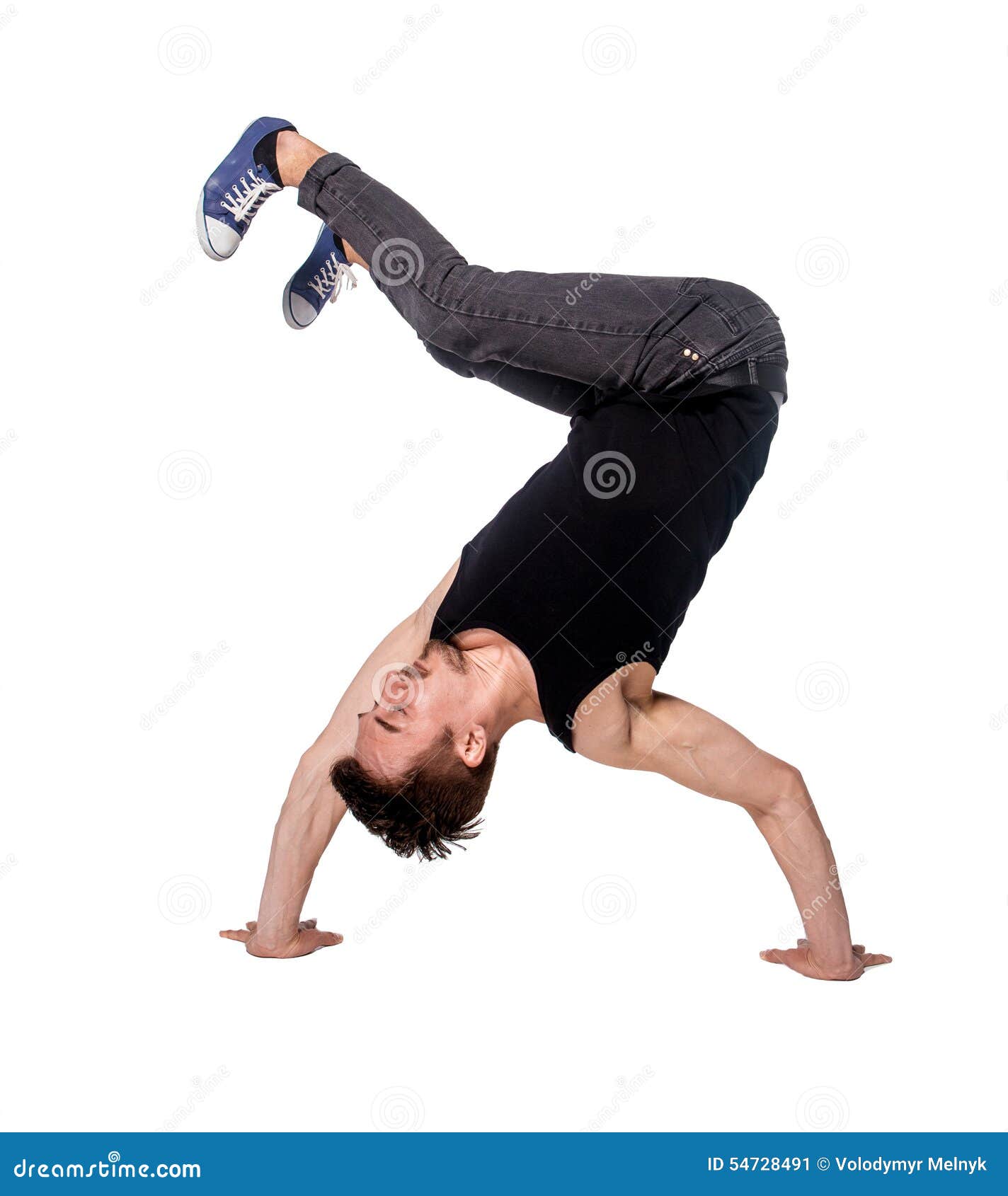 Break Dancer Doing Handstand Against White Stock Image - Image of break ...