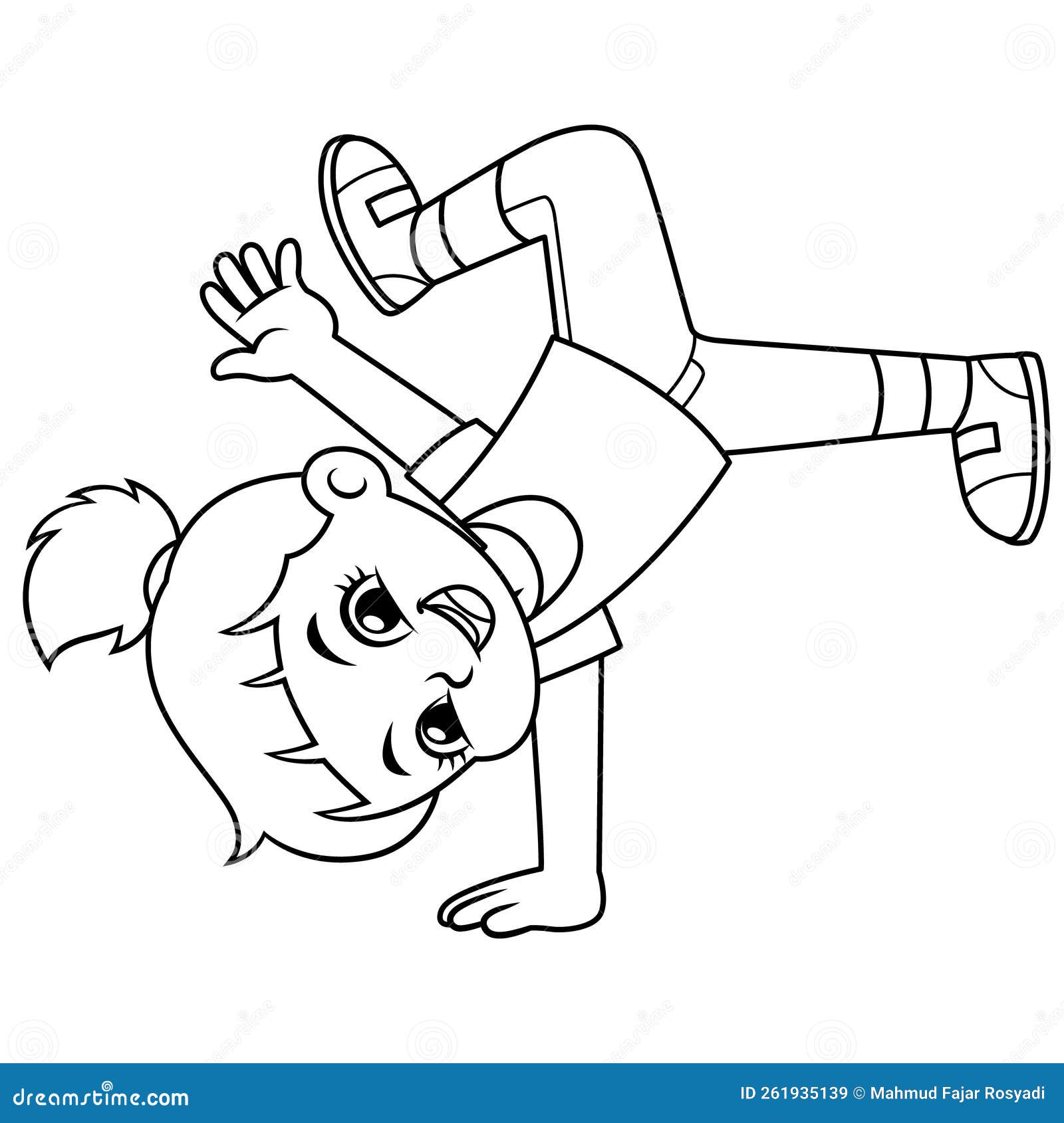 Break Dancer Girl Practicing Her Moves BW Stock Illustration ...