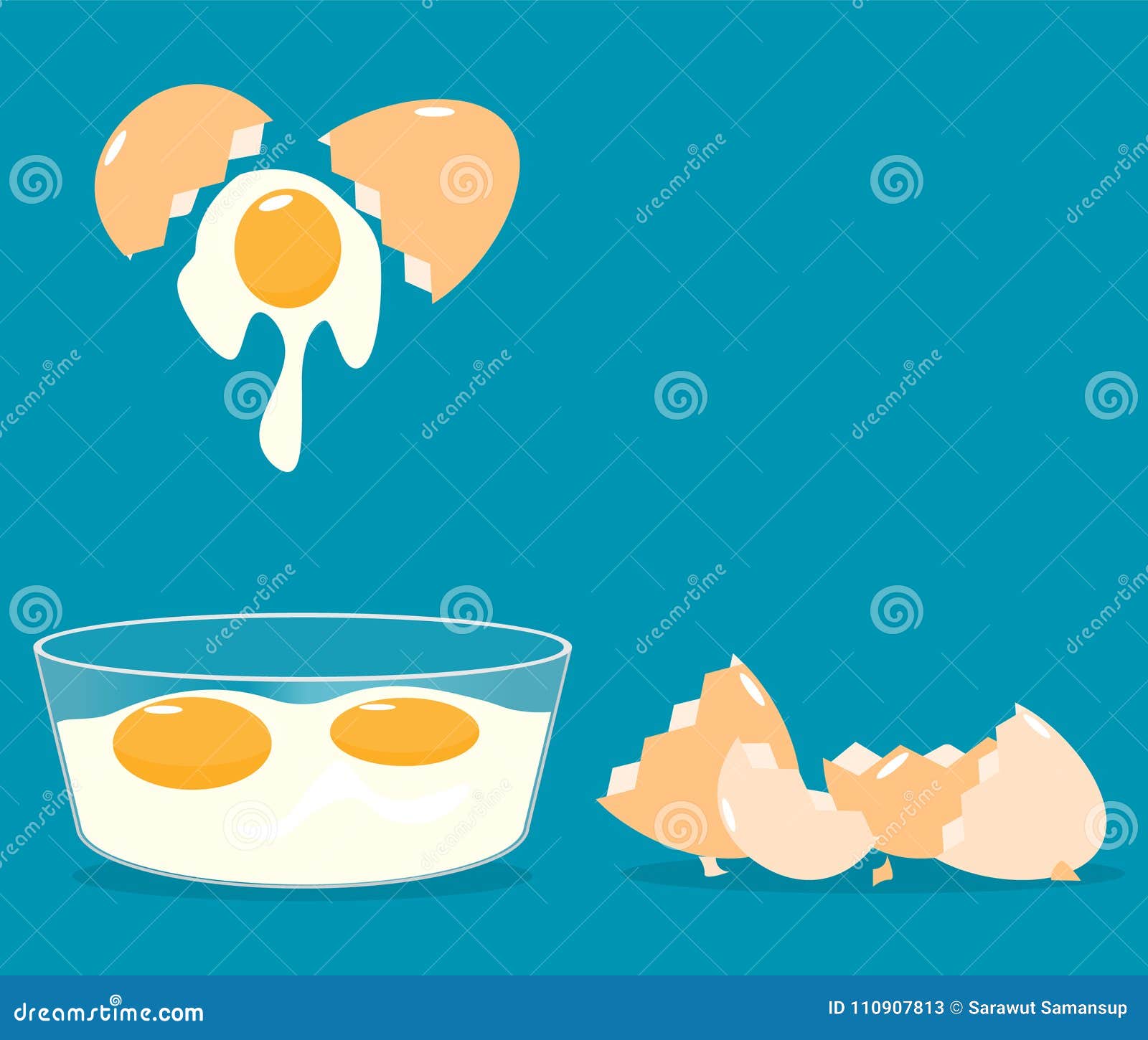 Break Eggs Eggshells Cracked Egg Glass Bowls Flat Vector Stock Vector ...