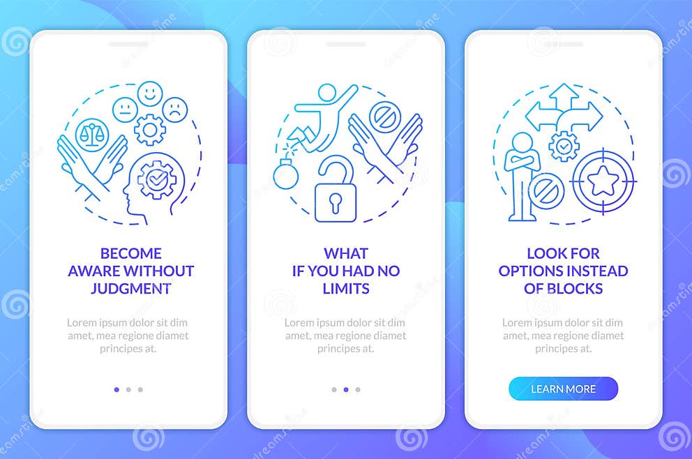 Break Mindset Limitations Blue Gradient Onboarding Mobile App Screen Stock Vector - Illustration ...
