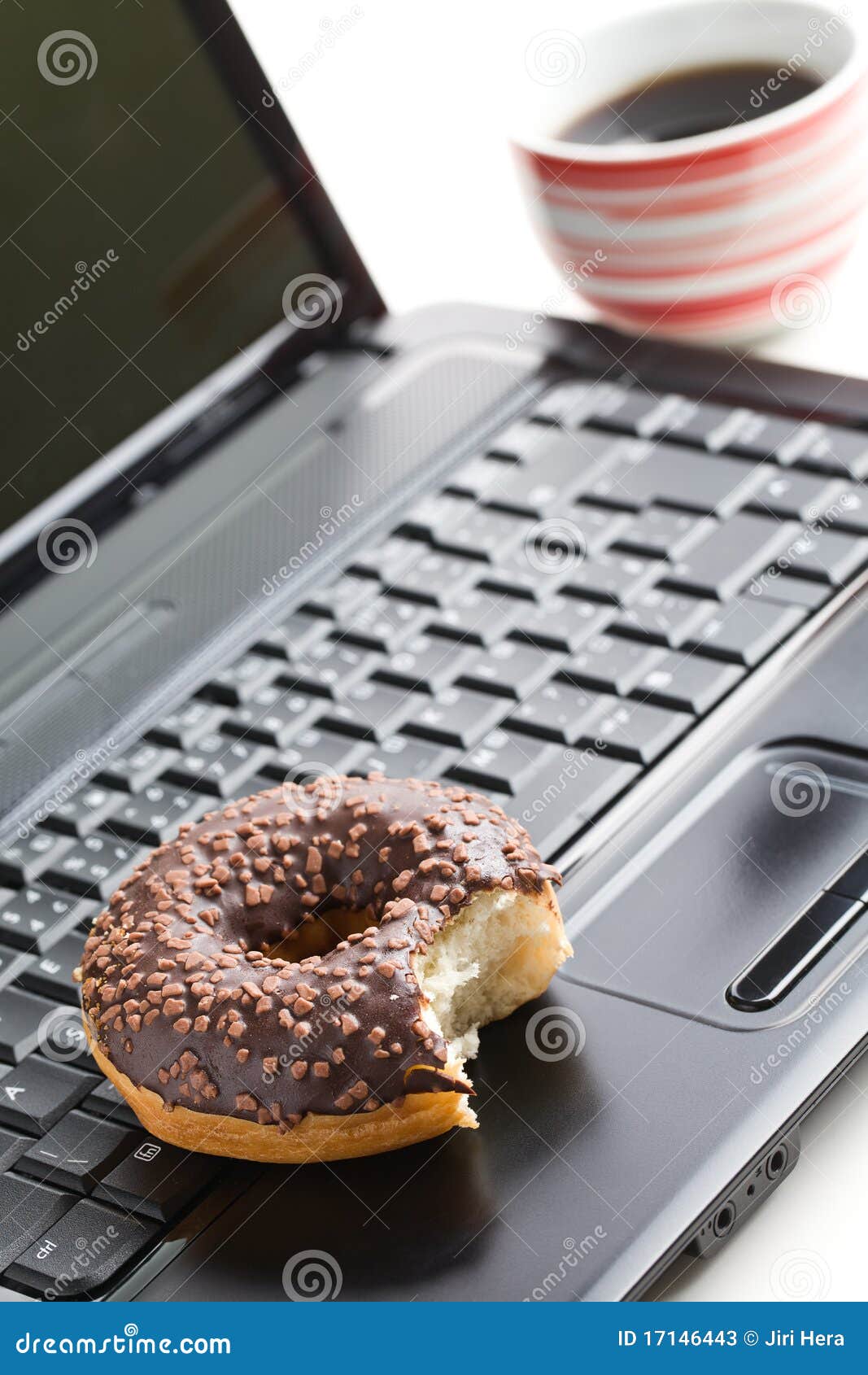 Break in the Office . Doughnut on Laptop Keyboard Stock Image - Image ...