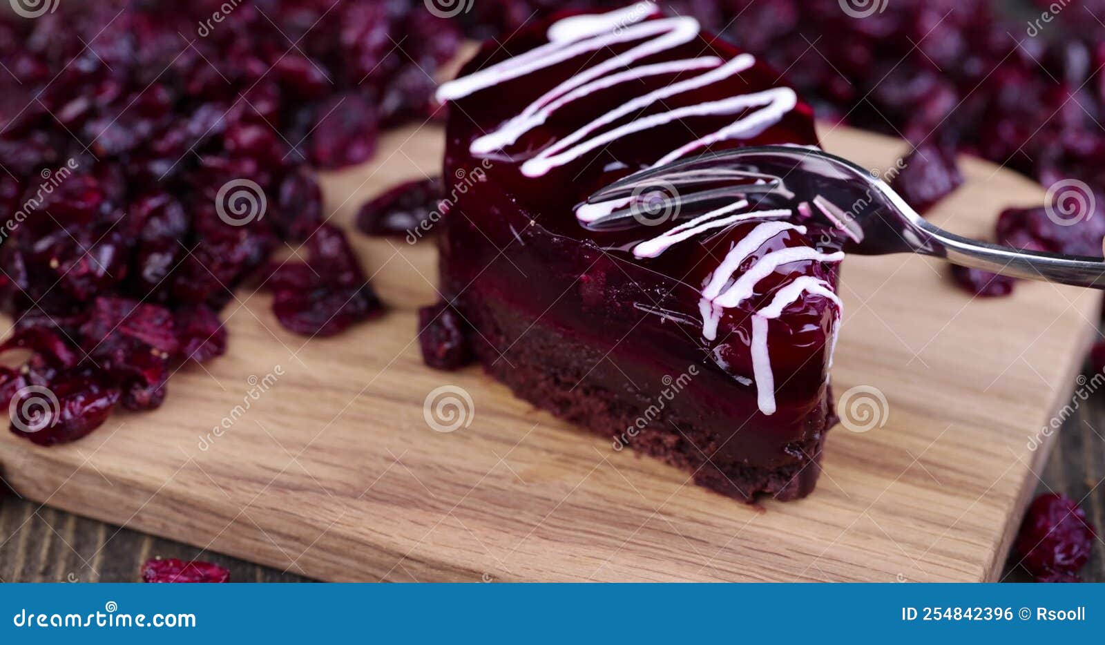 Break a Piece of Cherry Cake on the Table with a Fork Stock Footage ...