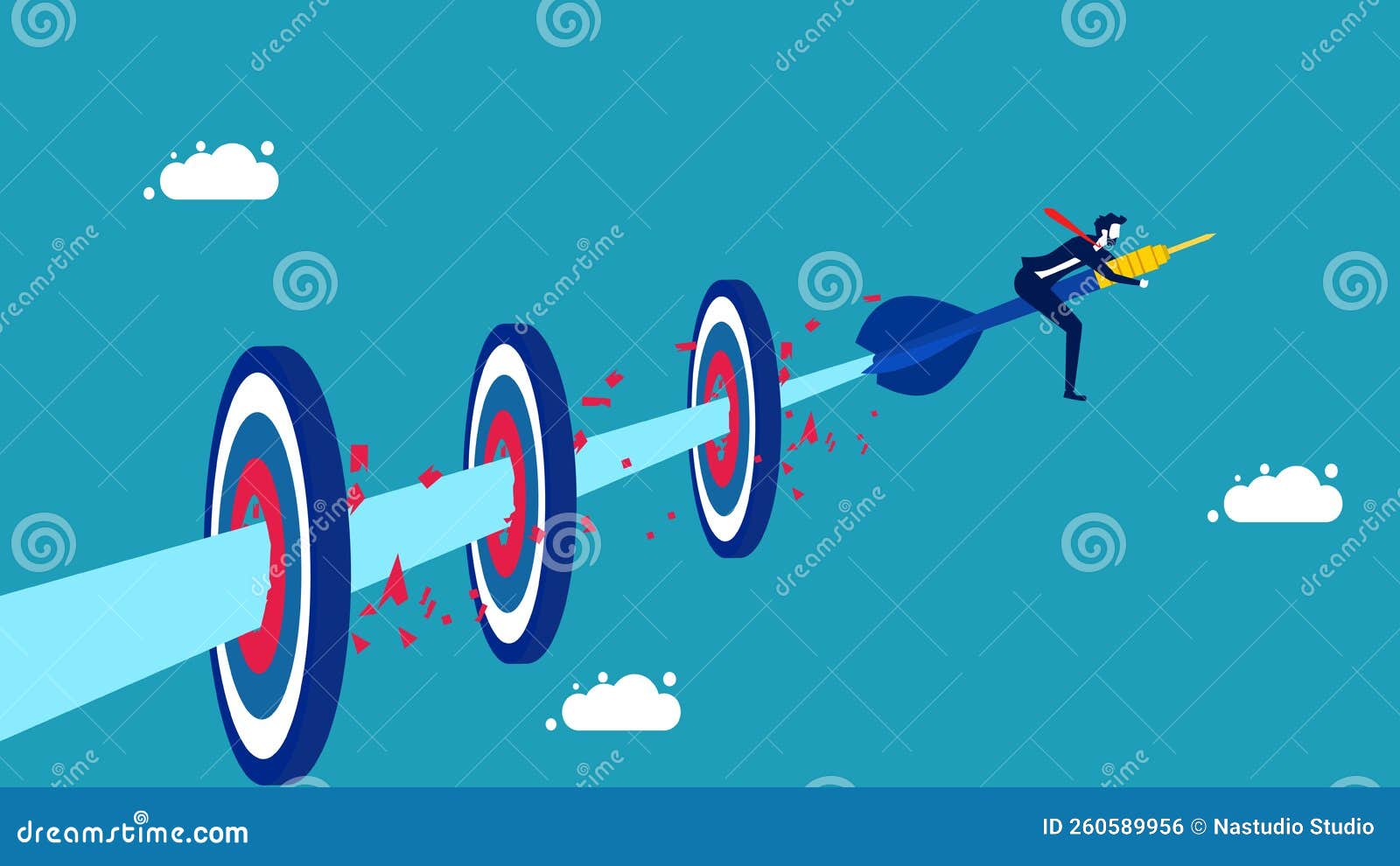 Break the Record from the Original Goal. Businessman Flying Past His ...