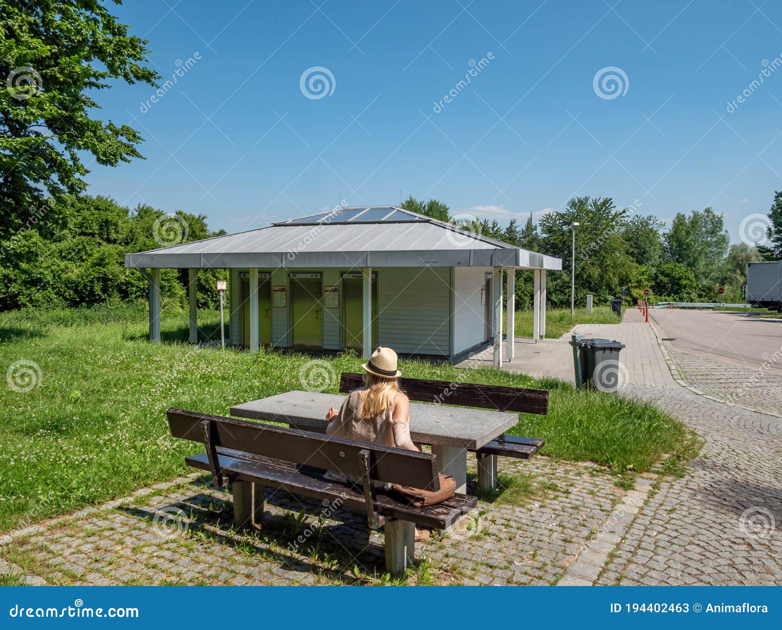 Break at a Rest Stop on the Highway Stock Image - Image of benches ...