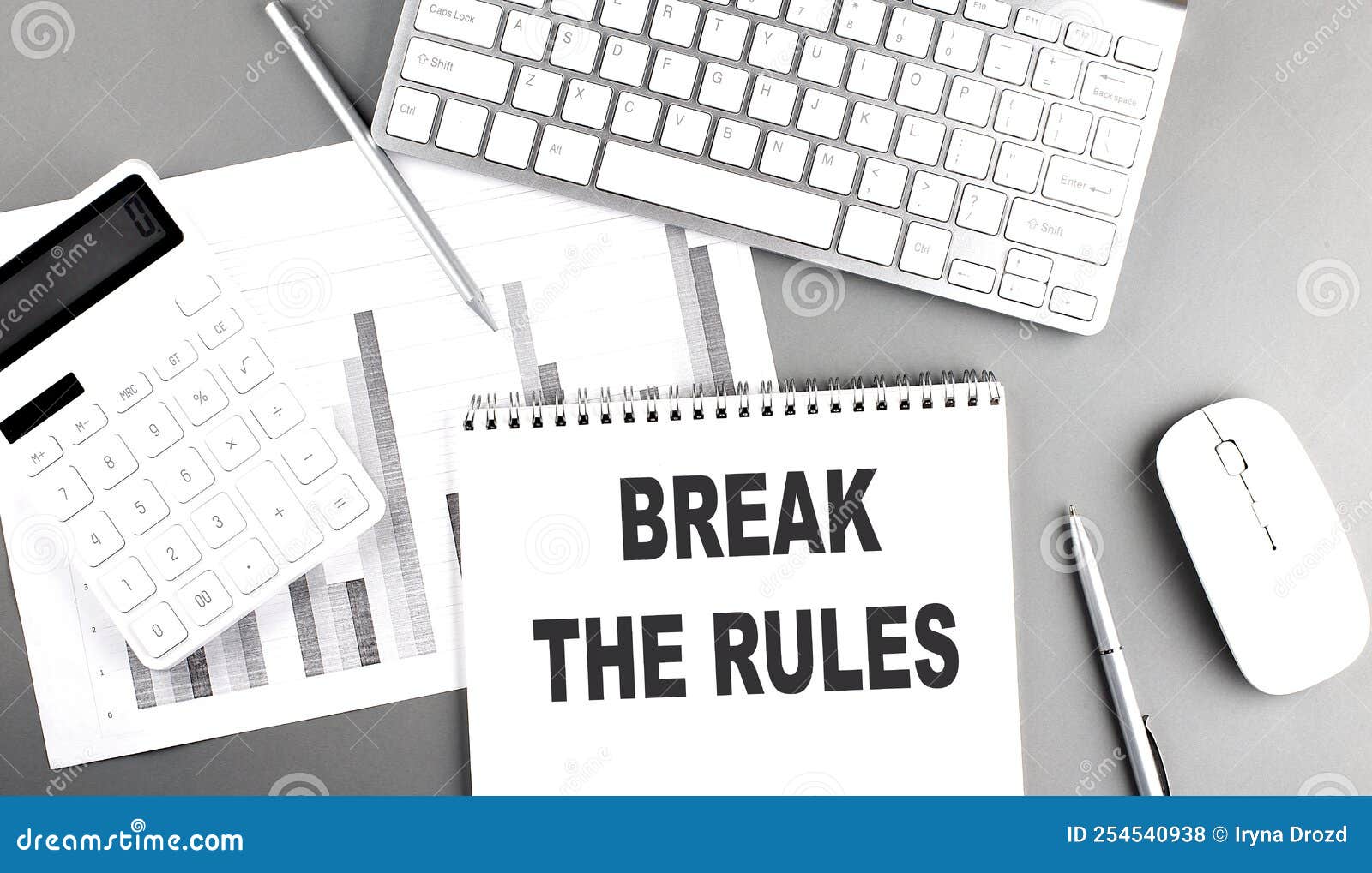 BREAK the RULES Text Written on Notebook on Grey Background with Chart ...