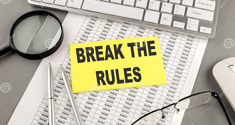 BREAK the RULES Text Written on a Sticky on Chart with Keyboard and ...