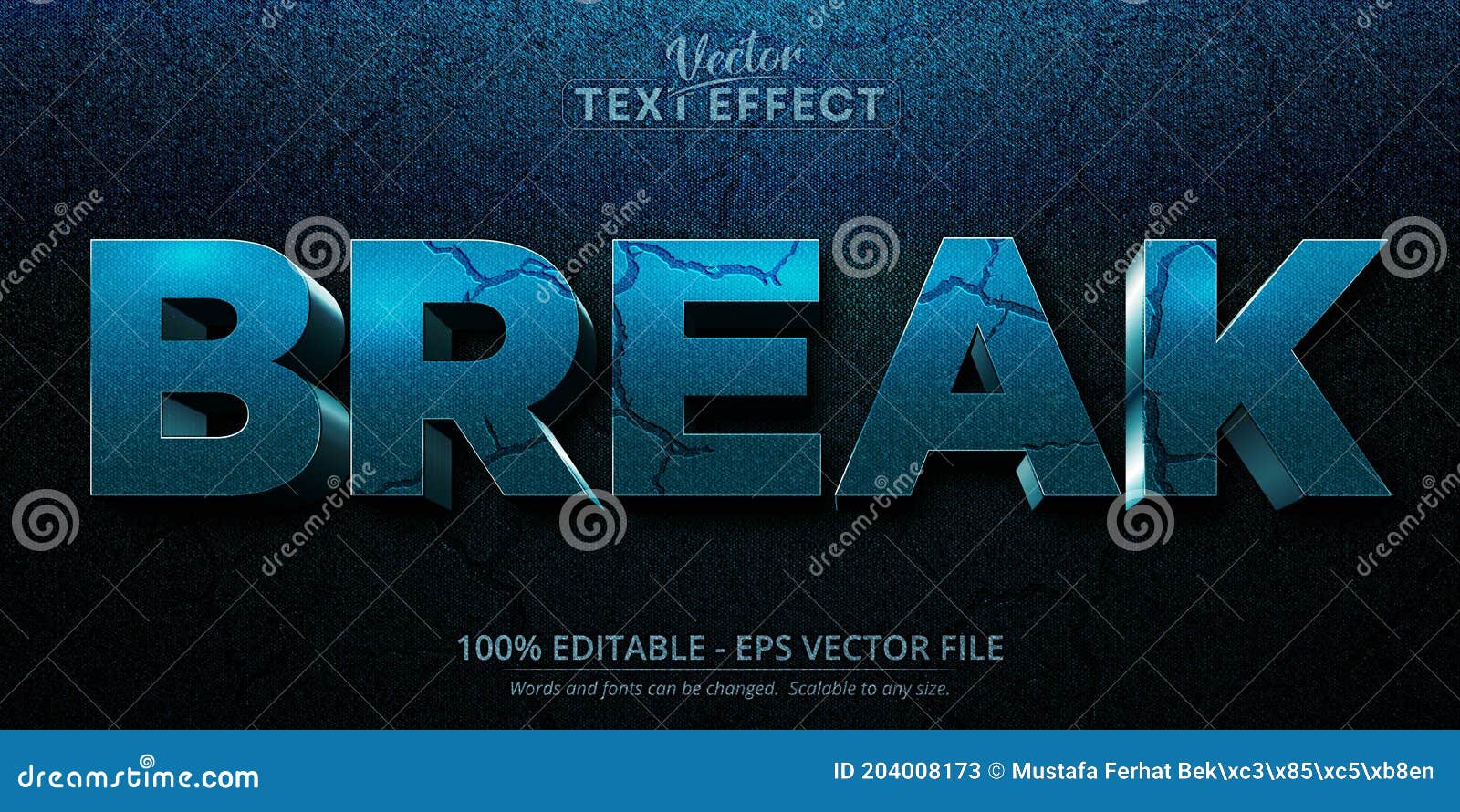 Break Text, Textured Turquoise Color Style Editable Text Effect Stock ...