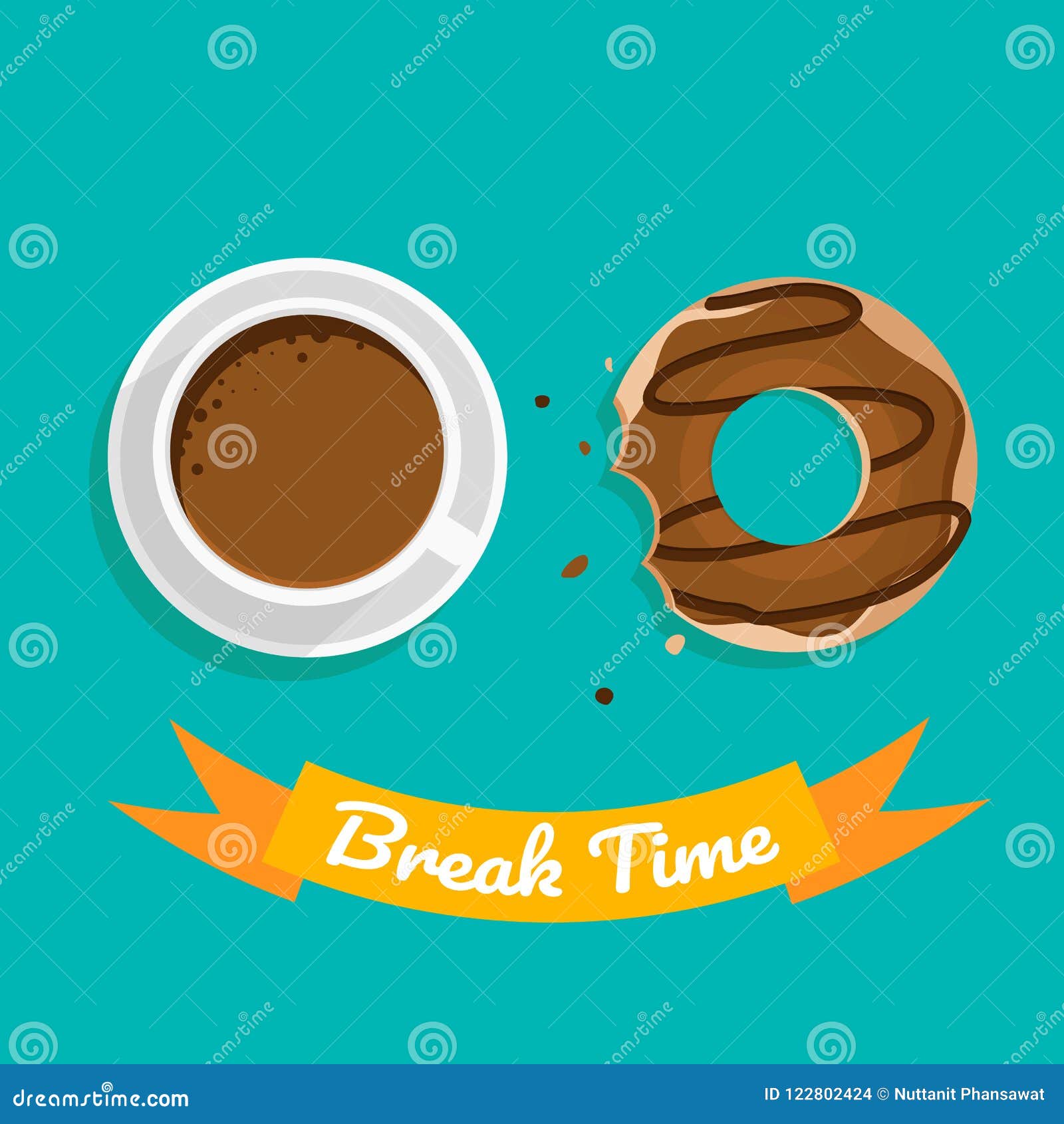 Break Time with Coffee and Chocolate on Green Background Stock Vector ...