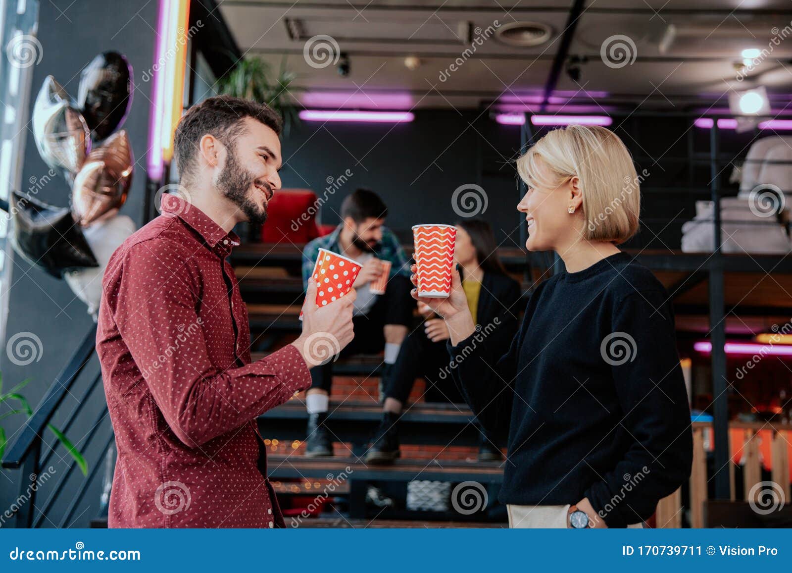 Break Time in a Modern Office Center Charismatic and Multiethnic ...