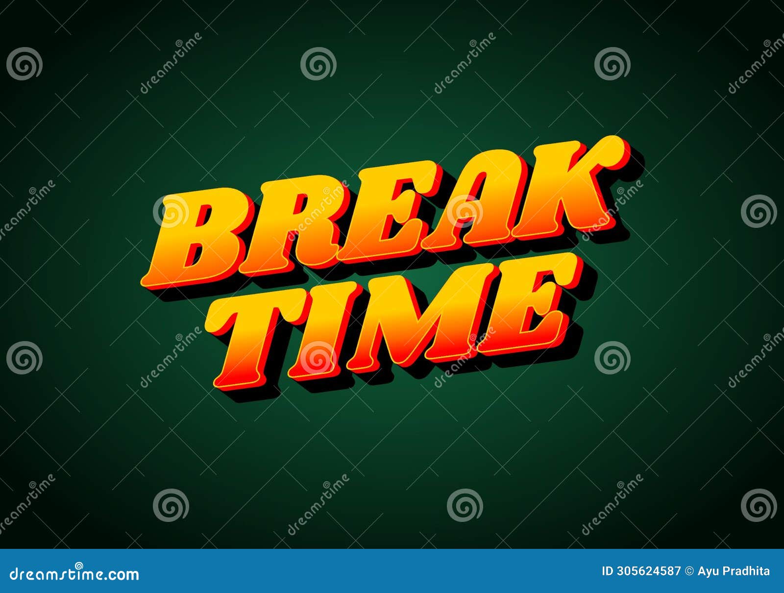 Break Time. Text Effect in 3D Look with Eye Catching Colors Stock ...