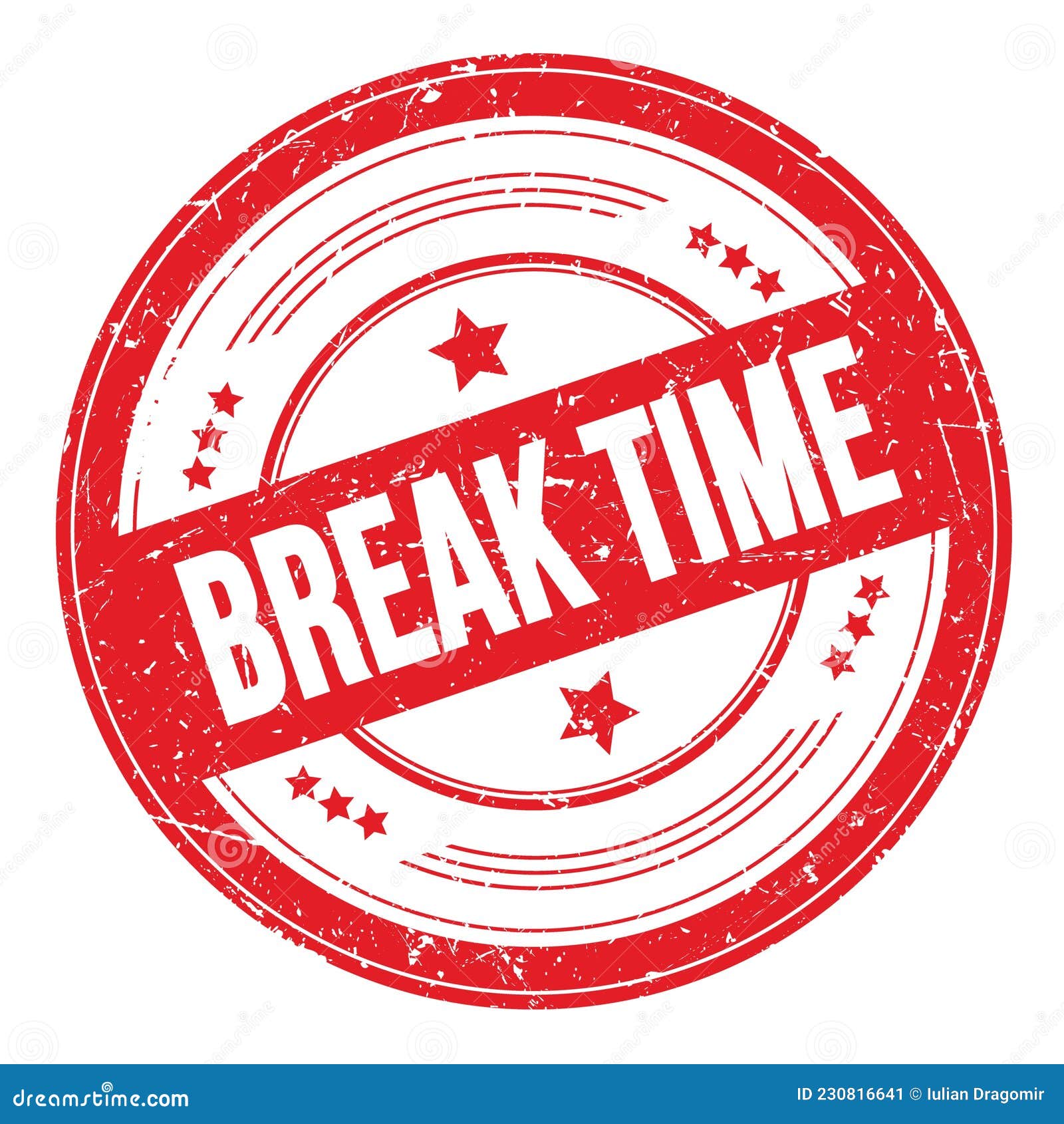 BREAK TIME Text on Red Round Grungy Stamp Stock Illustration ...