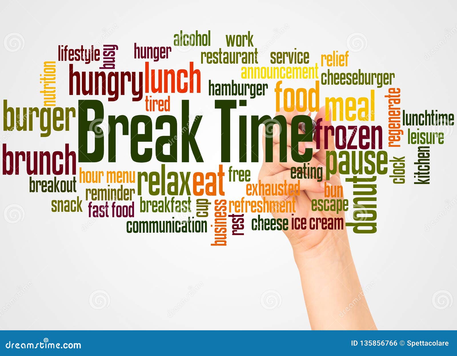 Break Time Word Cloud and Hand with Marker Concept Stock Illustration ...