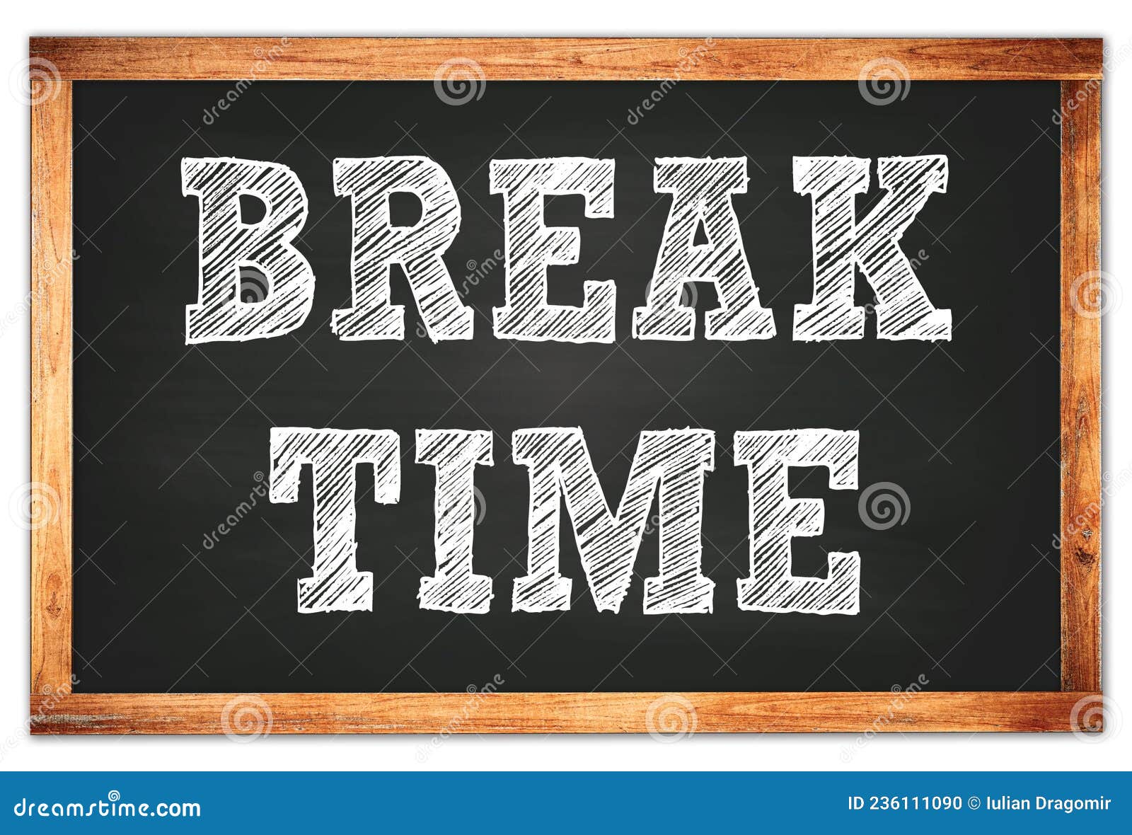BREAK TIME Words on Black Wooden Frame School Blackboard Stock ...
