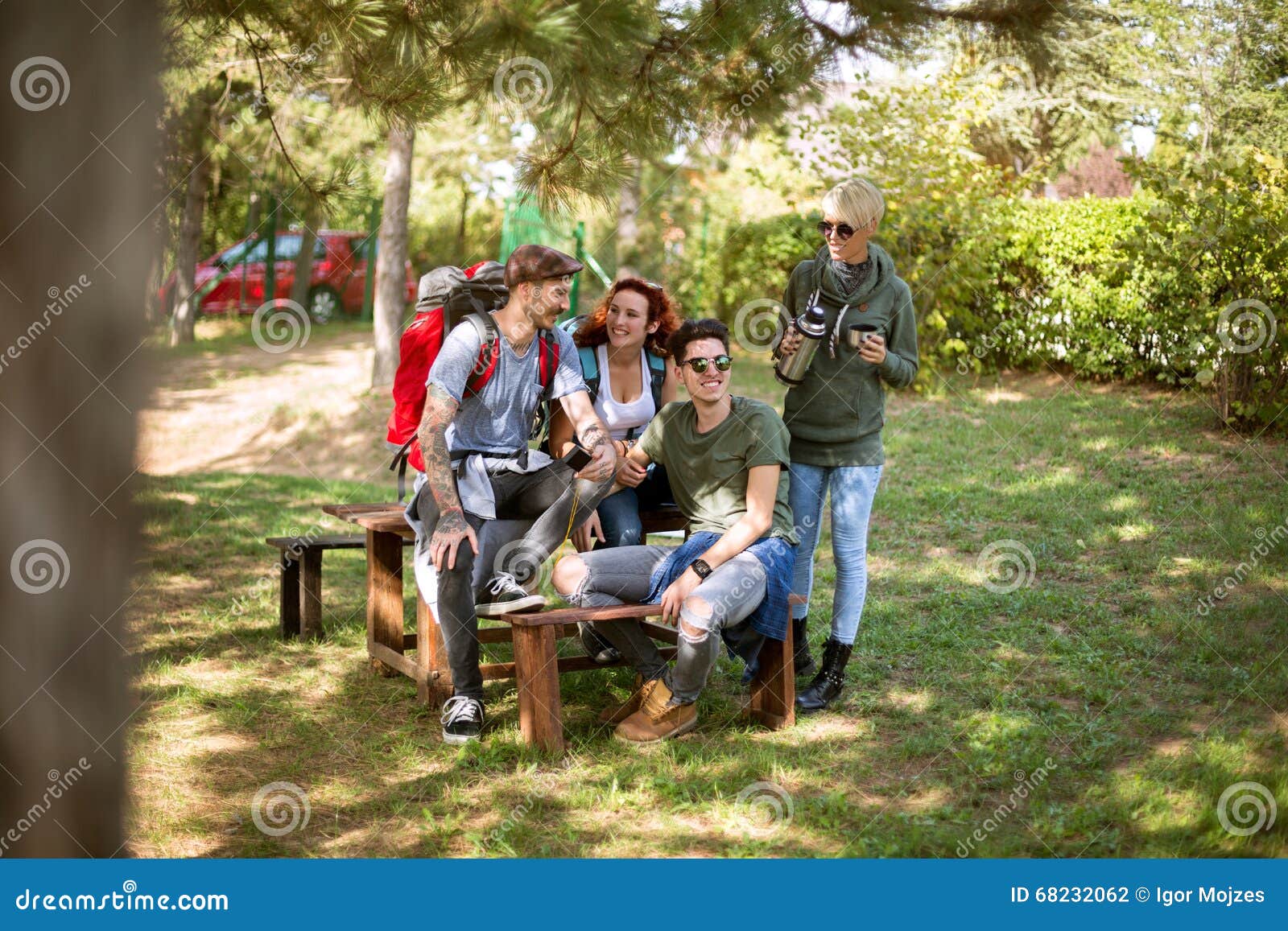 Break of walking in nature stock photo. Image of friends - 68232062
