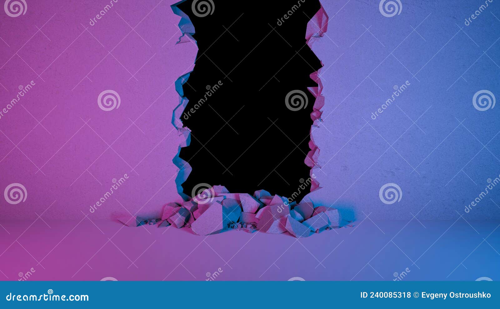 Break in the Wall Vertically in Neon Lighting Stock Illustration ...