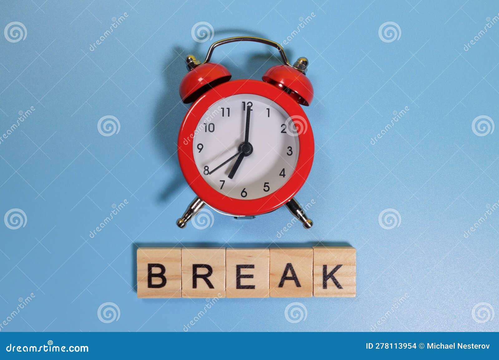Break Word and Alarm Clock on Blue Background Stock Photo - Image of ...