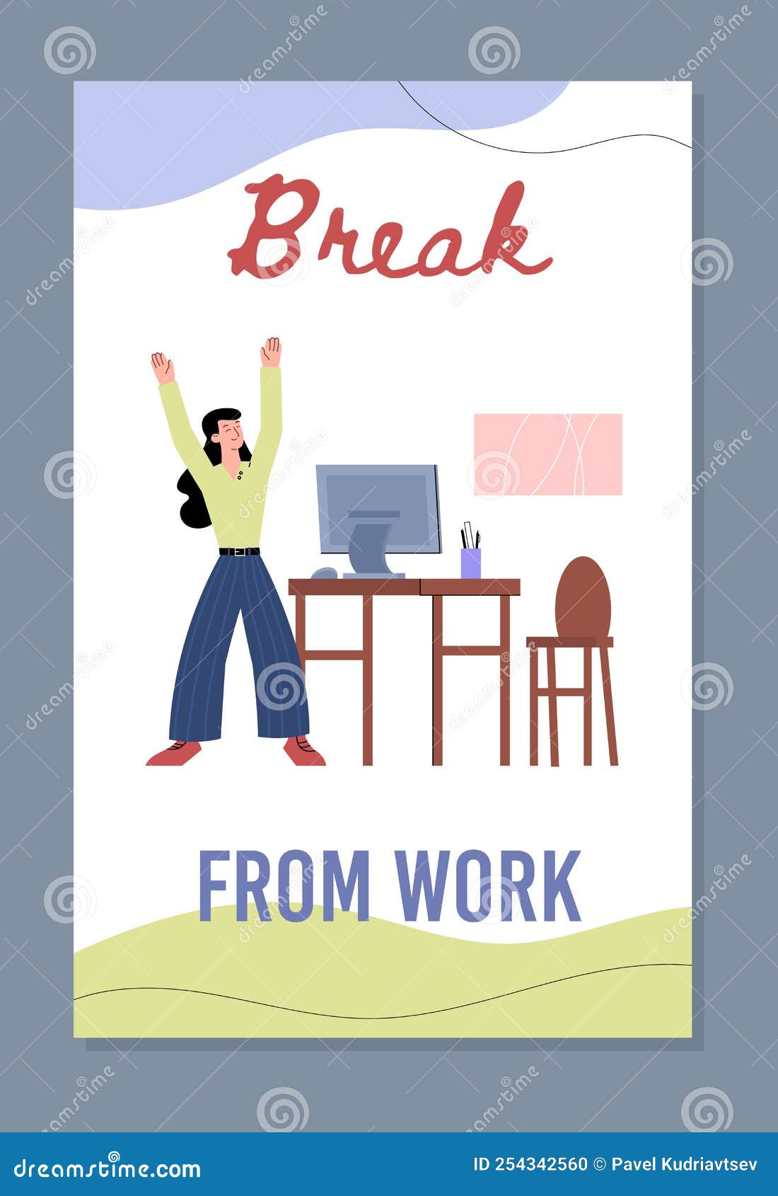 Break from Work at Workplace in Office or at Home Banner Vector ...