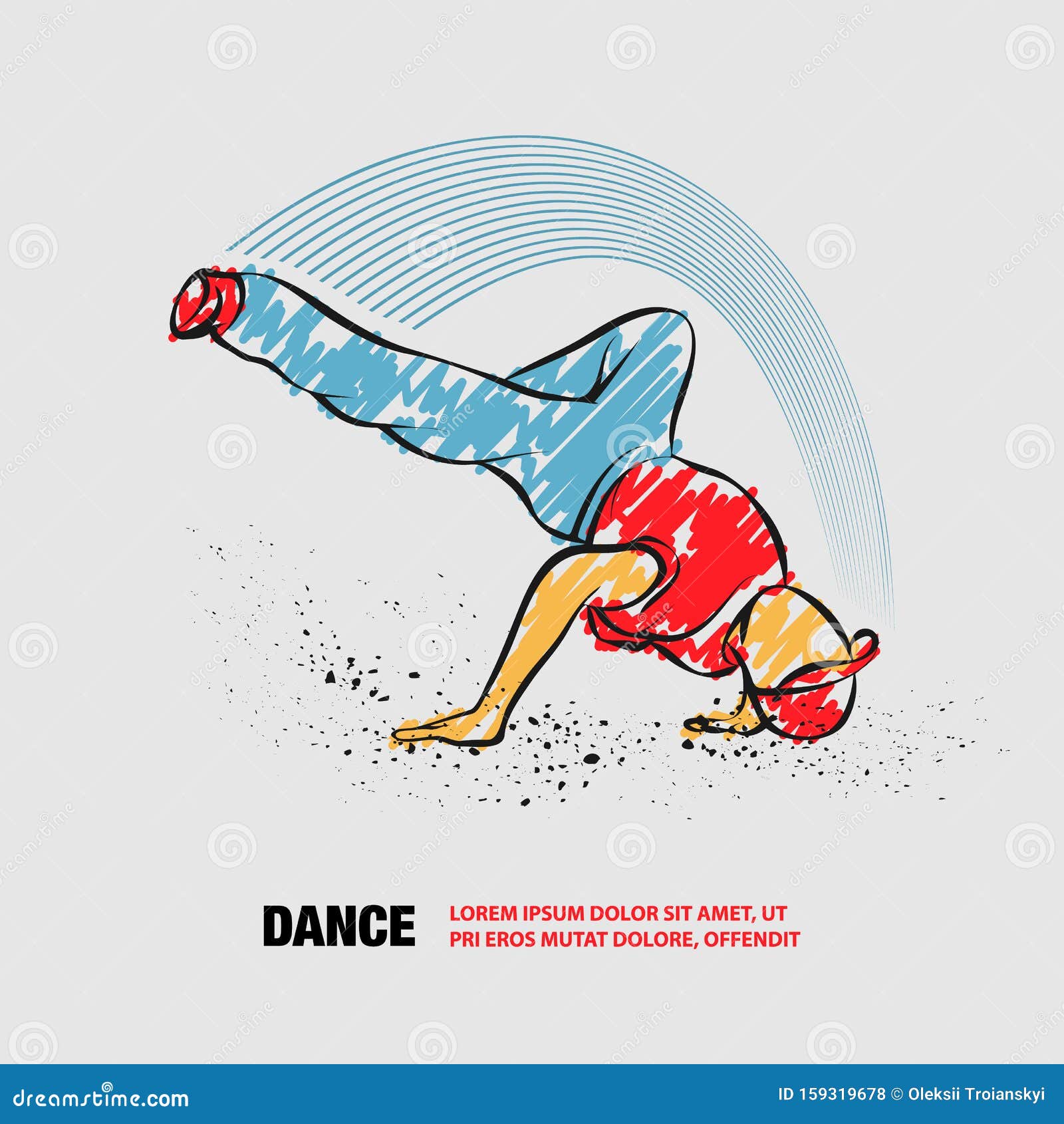 Breakdance Freeze. Vector Outline of Breakdancer with Scribble Doodles ...