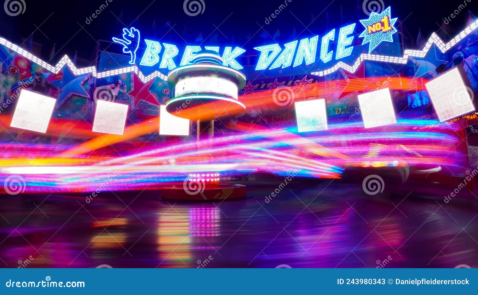 Breakdance on Funfair at Night in Motion Blur Editorial Stock Photo ...