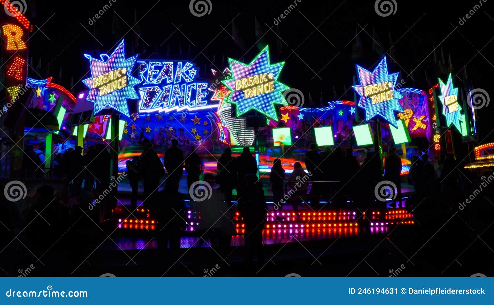Breakdance Ride on Funfair at Night Editorial Photo - Image of bright ...