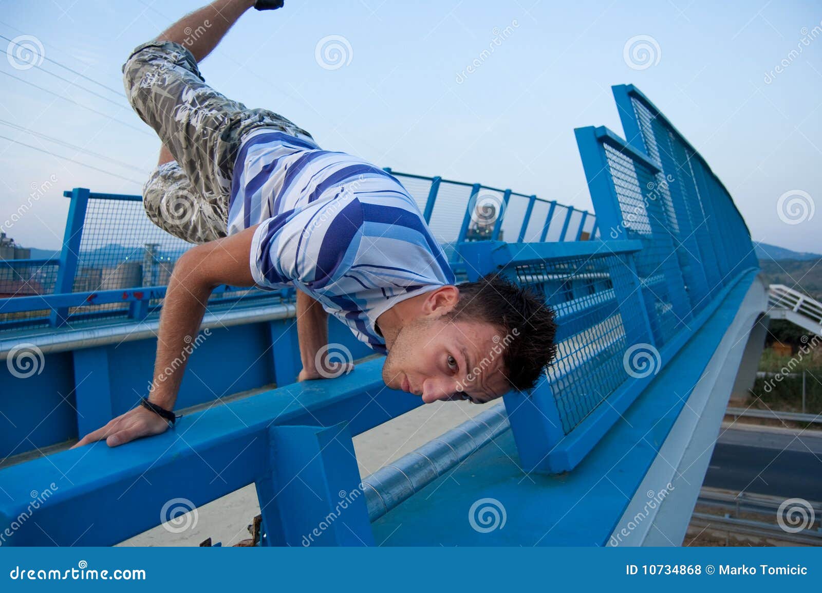 Breakdancer on bridge stock photo. Image of body, young - 10734868