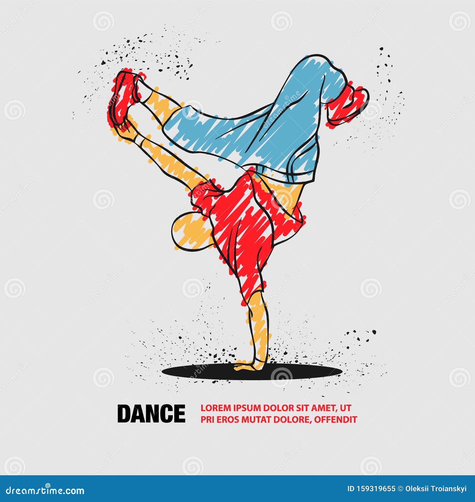 Breakdancer Dancing and Making a Frieze on One Hand. Vector Outline of ...