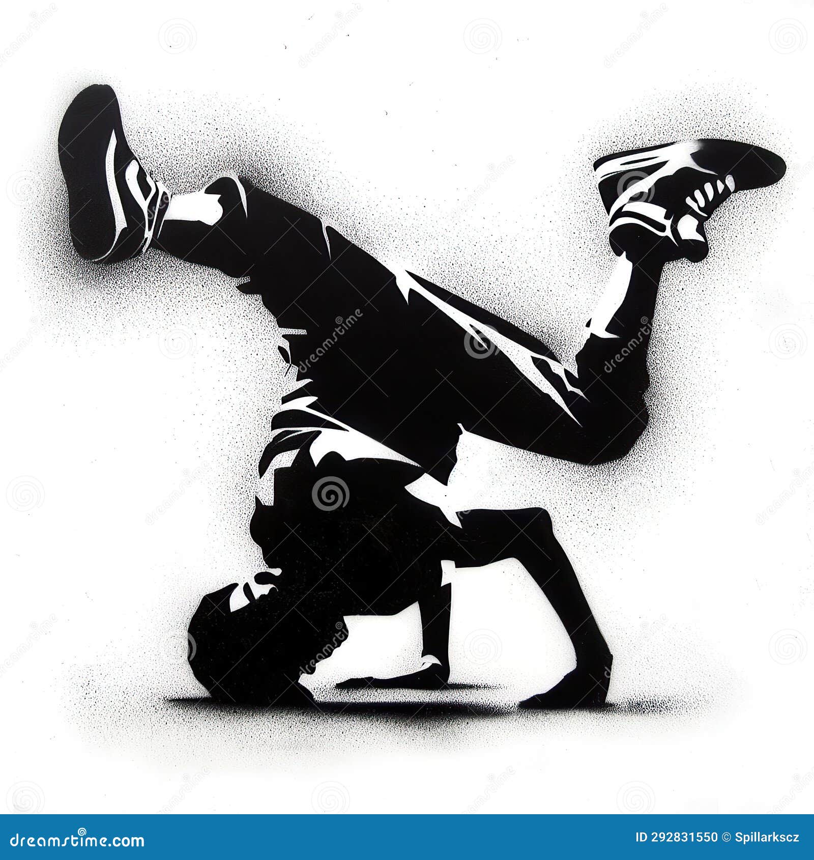 Breakdancer Graffiti Stencil-art Sprayed in Black Over White Stock ...