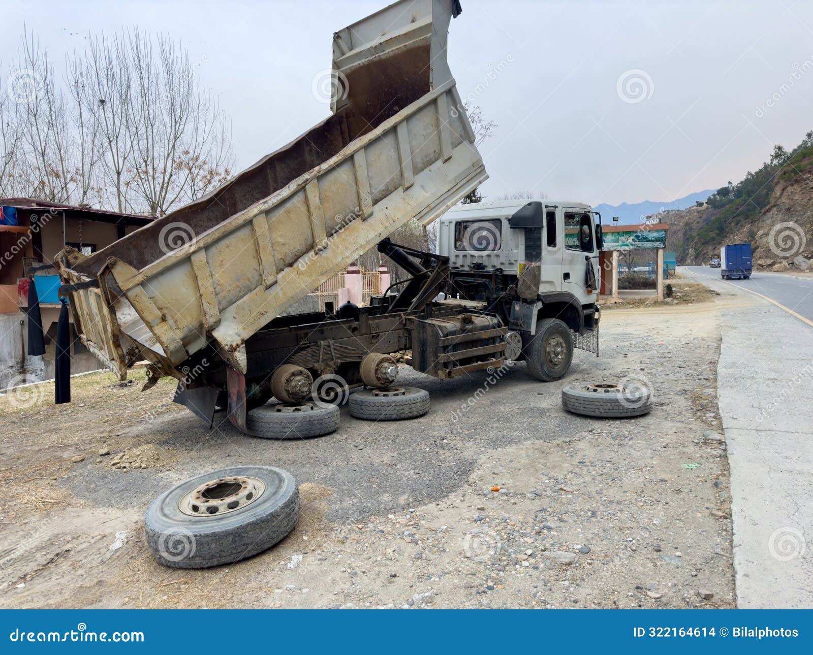 Breakdown Dump Truck Parked Abandoned on a Roadside Stock Photo - Image ...