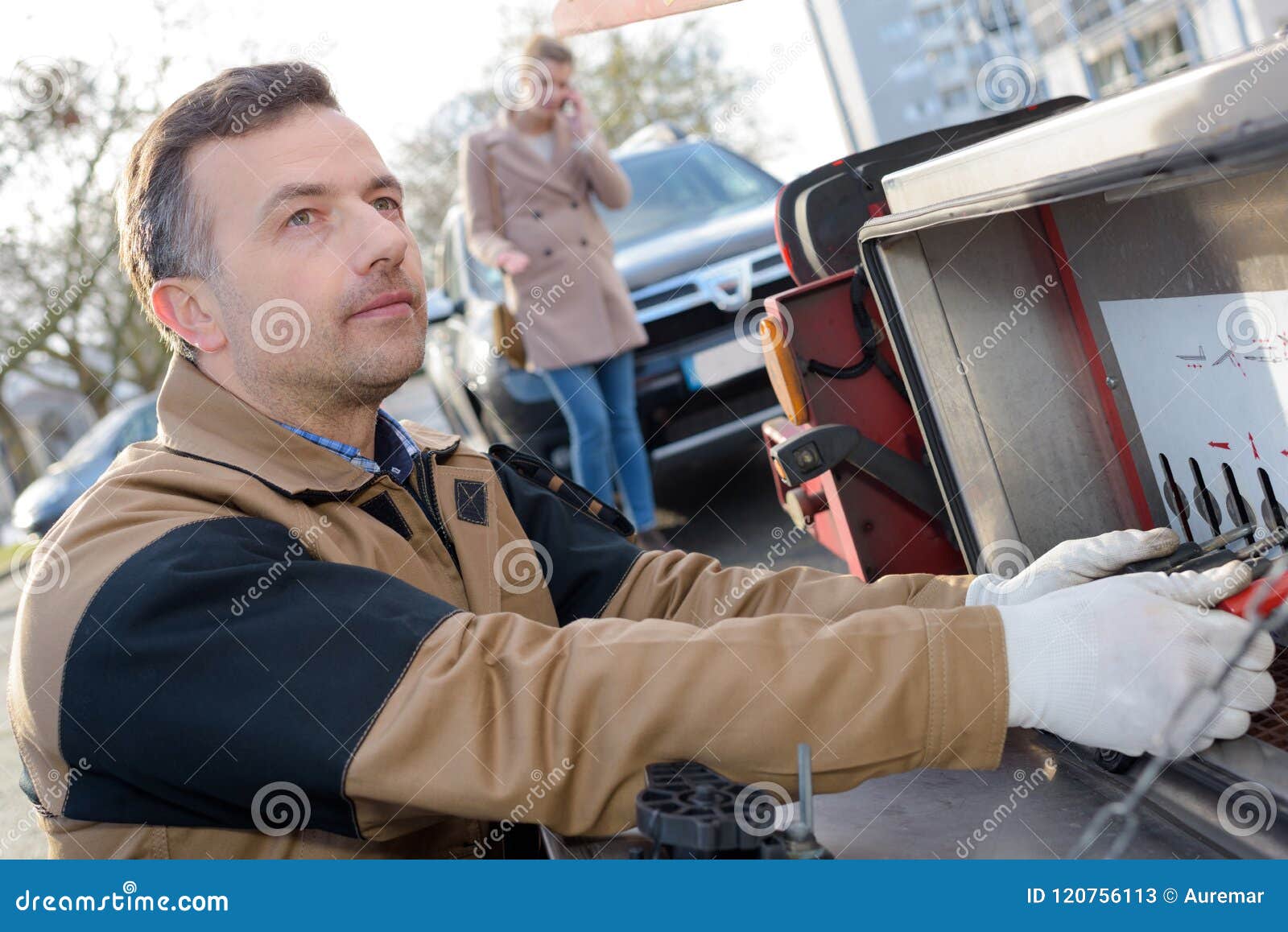 Breakdown Man Connecting Cables Stock Image - Image of recovery ...