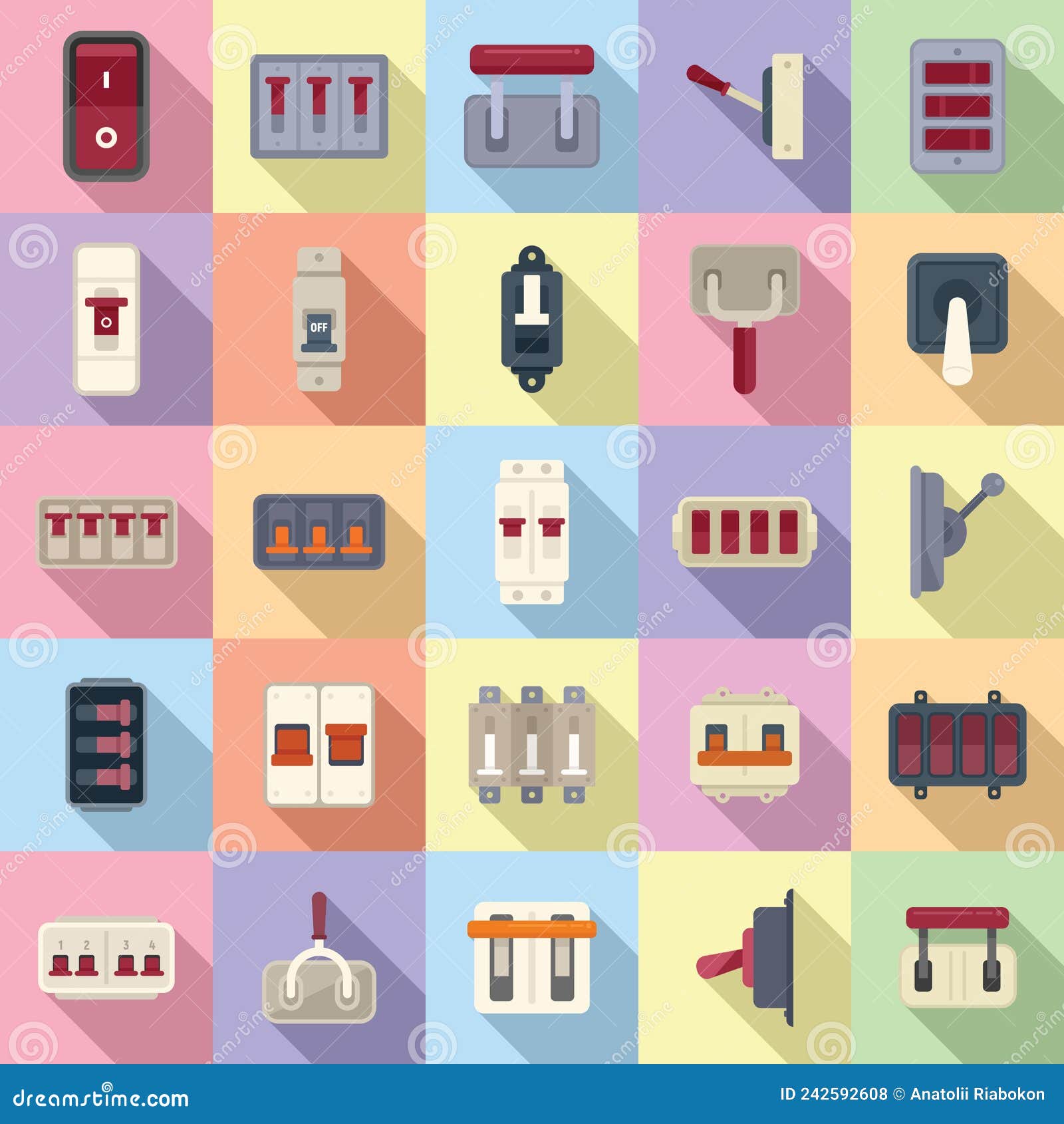 Breaker Switch Icons Set Flat Vector. Cable Chopper Stock Vector ...