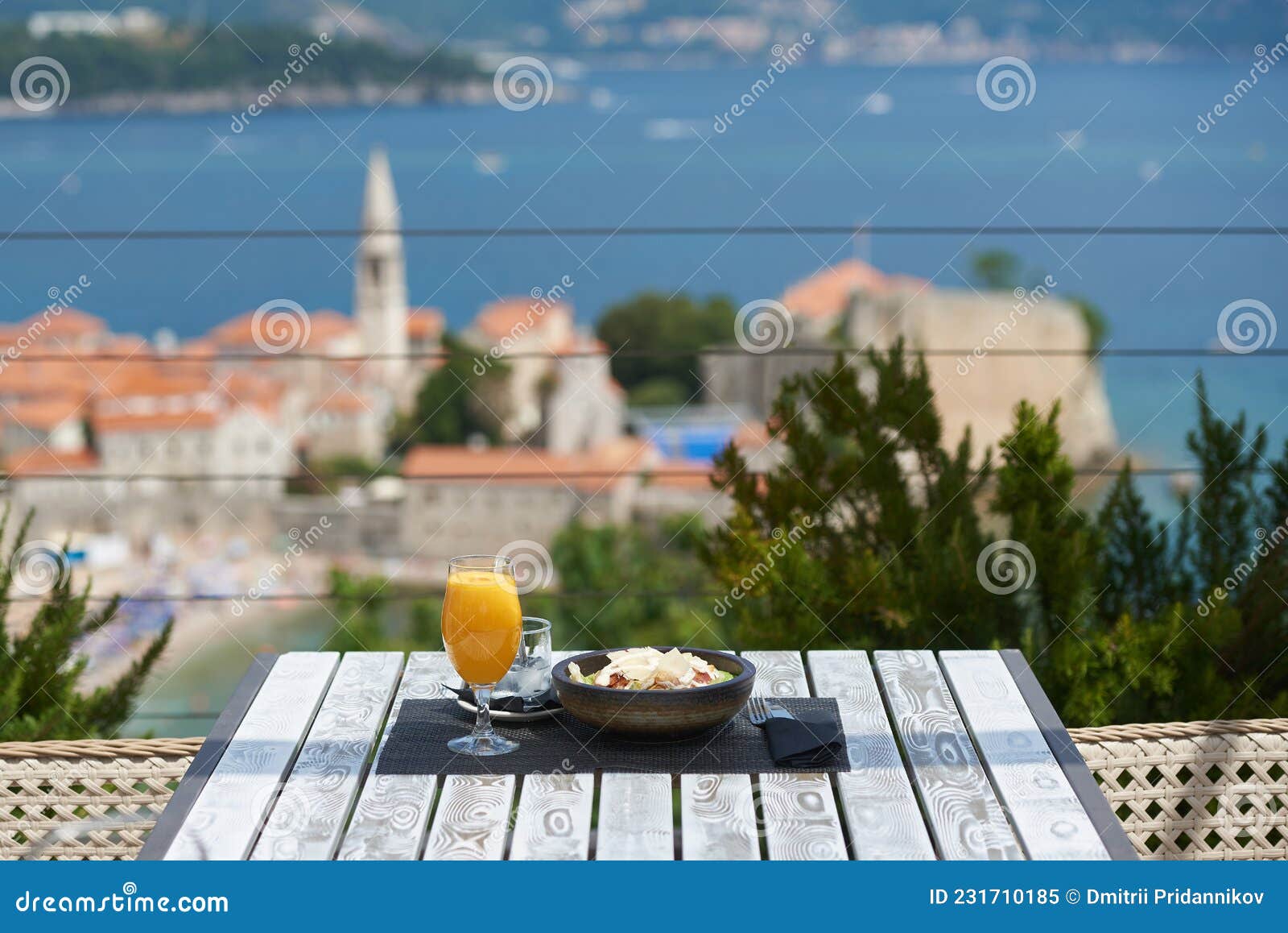 Breakfast with Amazing Views of the City and the Sea Stock Image ...
