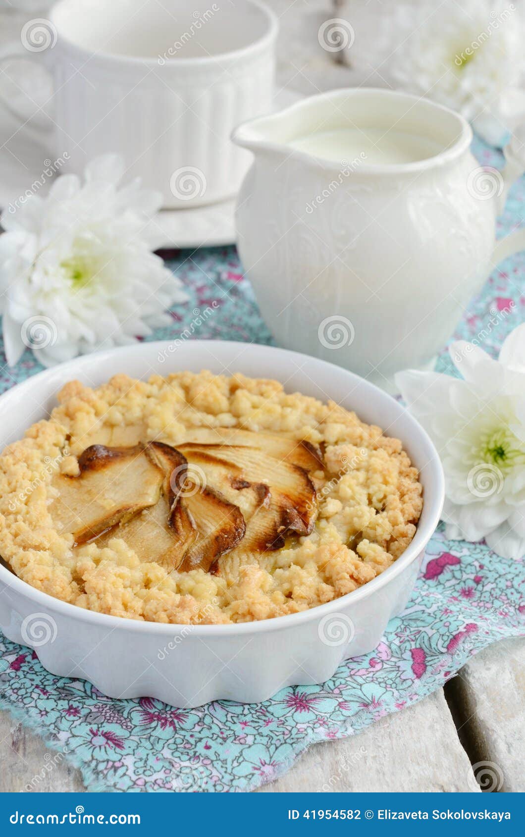 Breakfast with Apple Pie and Flowers Stock Photo - Image of vertical ...