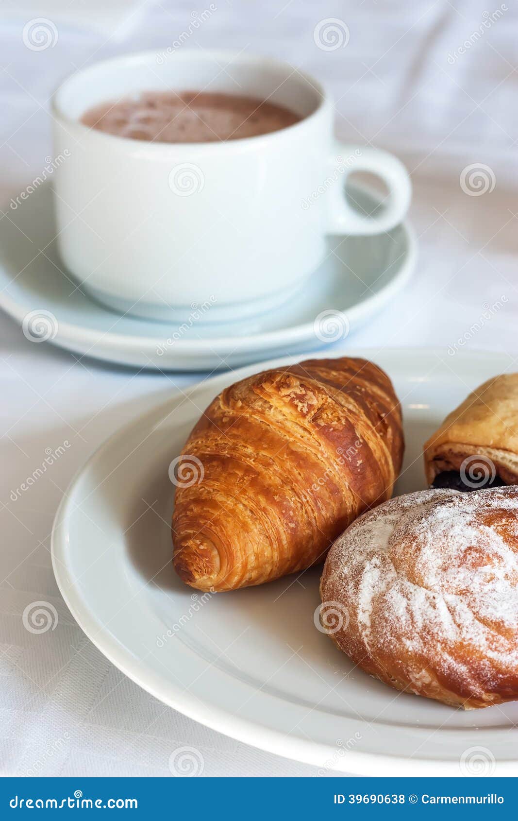 Breakfast with Assortment of Pastries and Chocolate Drink Stock Photo ...