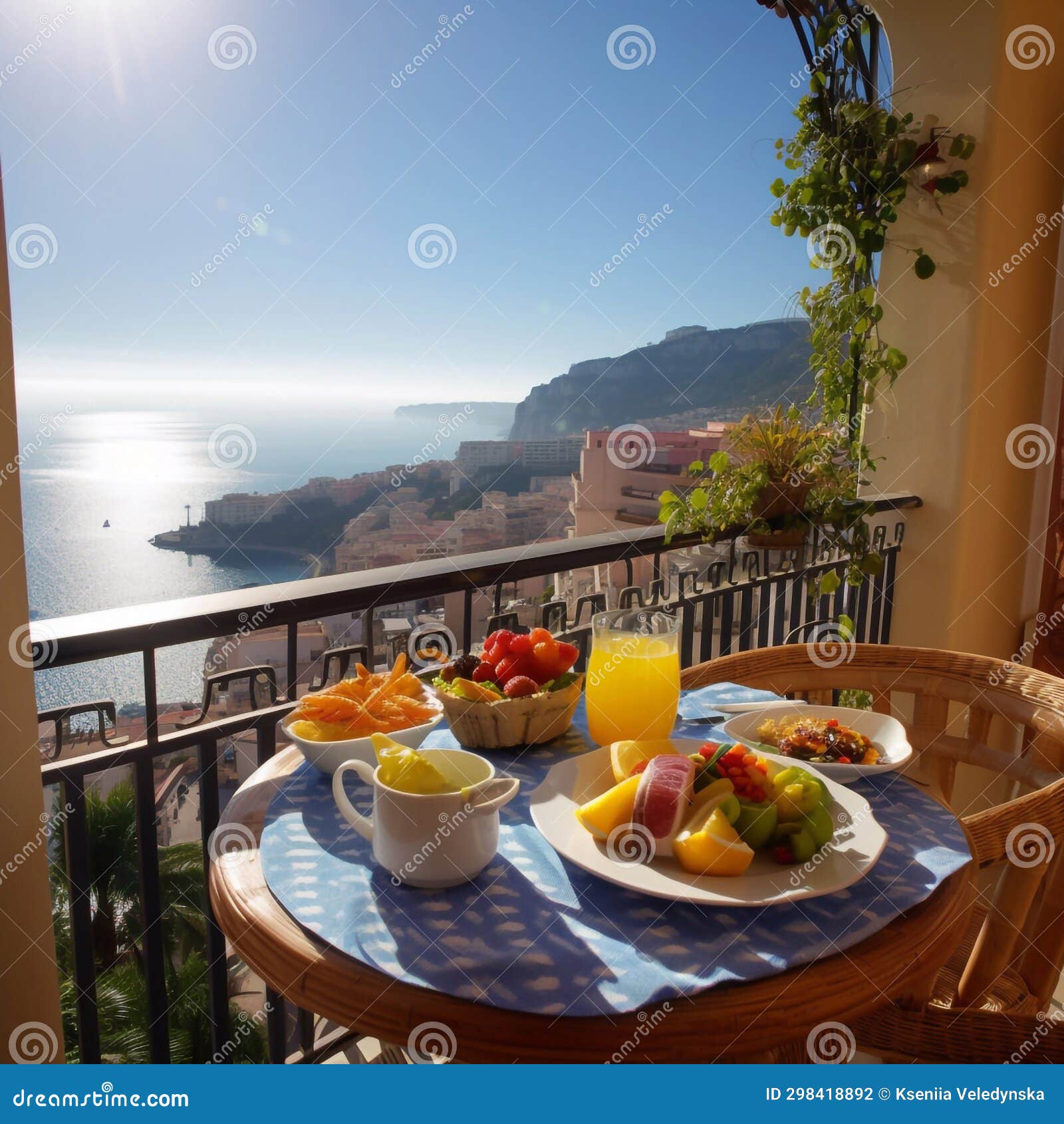 Breakfast on the Balcony, Breathtaking View. Travel Concept Stock Photo ...