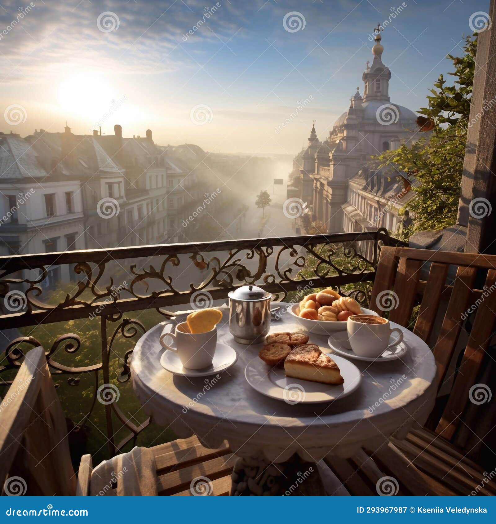 Breakfast on the Balcony, Breathtaking View. Travel Concept Stock ...