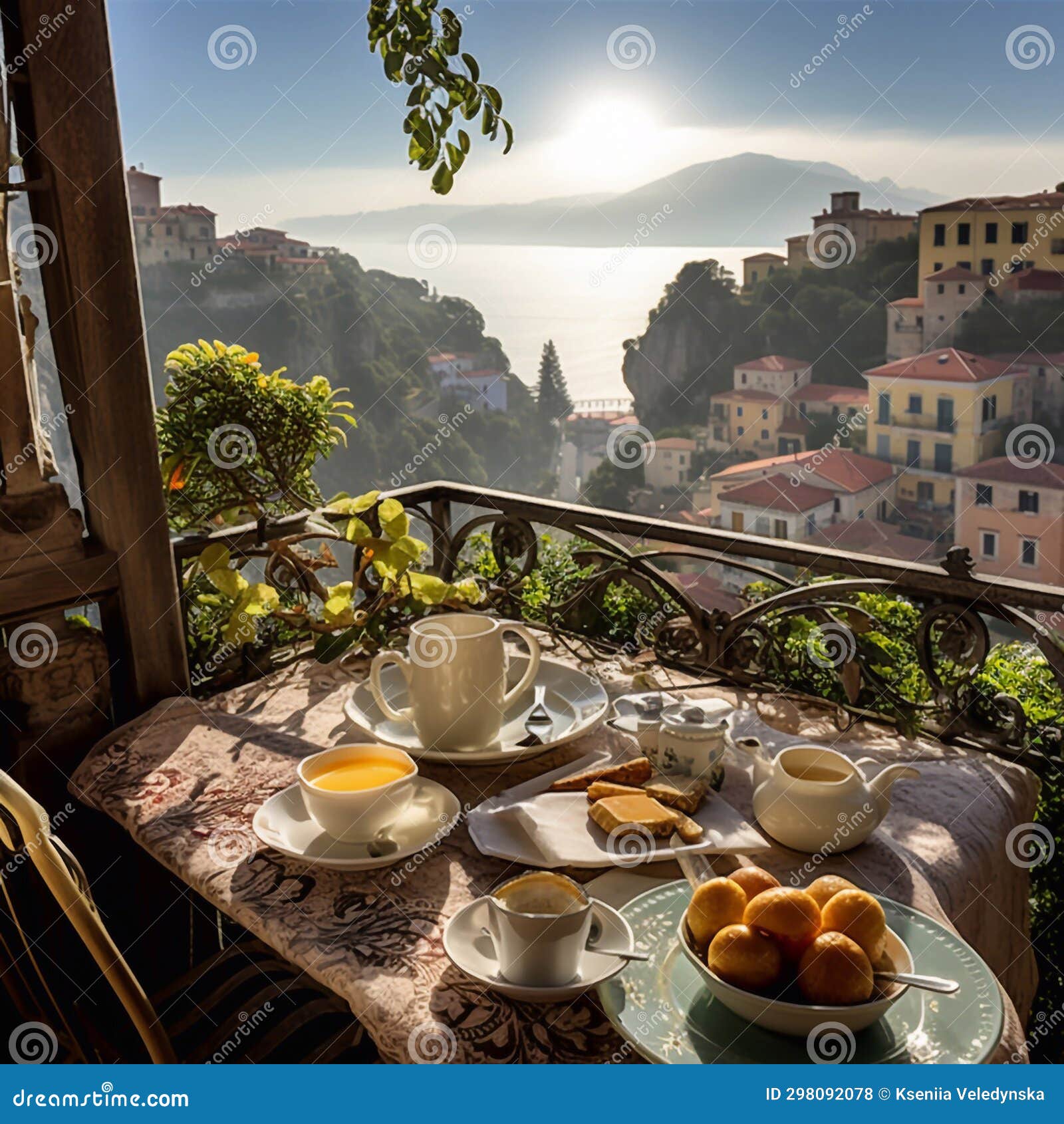 Breakfast on the Balcony, Breathtaking View. Travel Concept Stock Photo ...