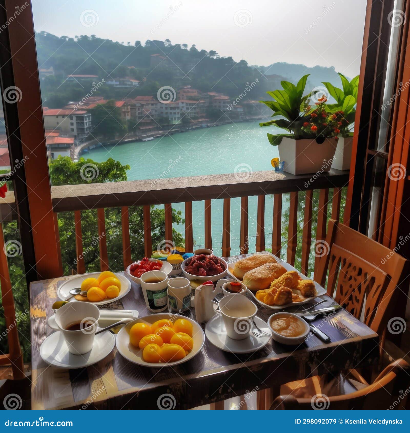 Breakfast on the Balcony, Breathtaking View. Travel Concept Stock ...