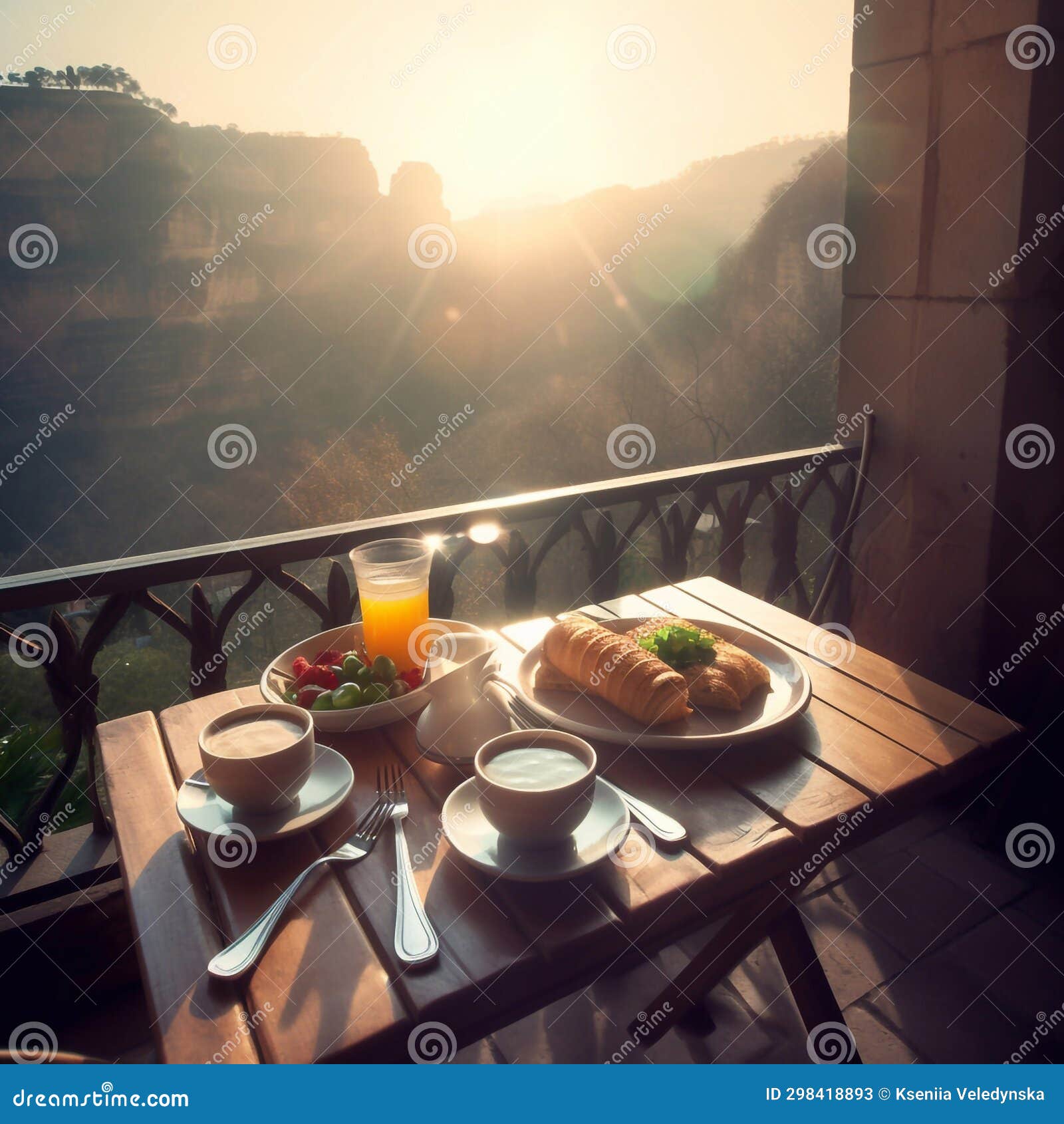 Breakfast on the Balcony, Breathtaking View. Travel Concept Stock ...